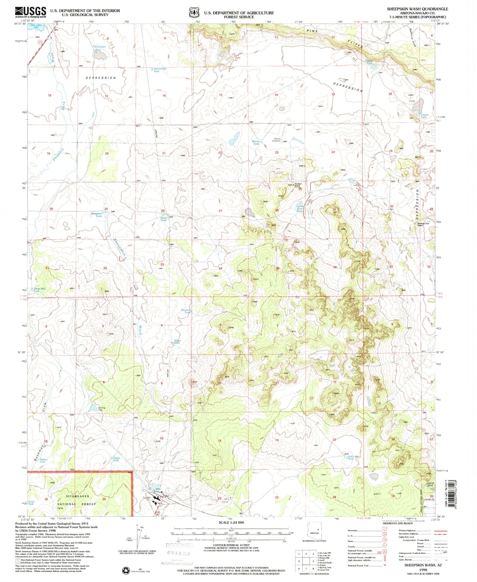 Classic USGS Sheepskin Wash Arizona 7.5'x7.5' Topo Map – MyTopo Map Store