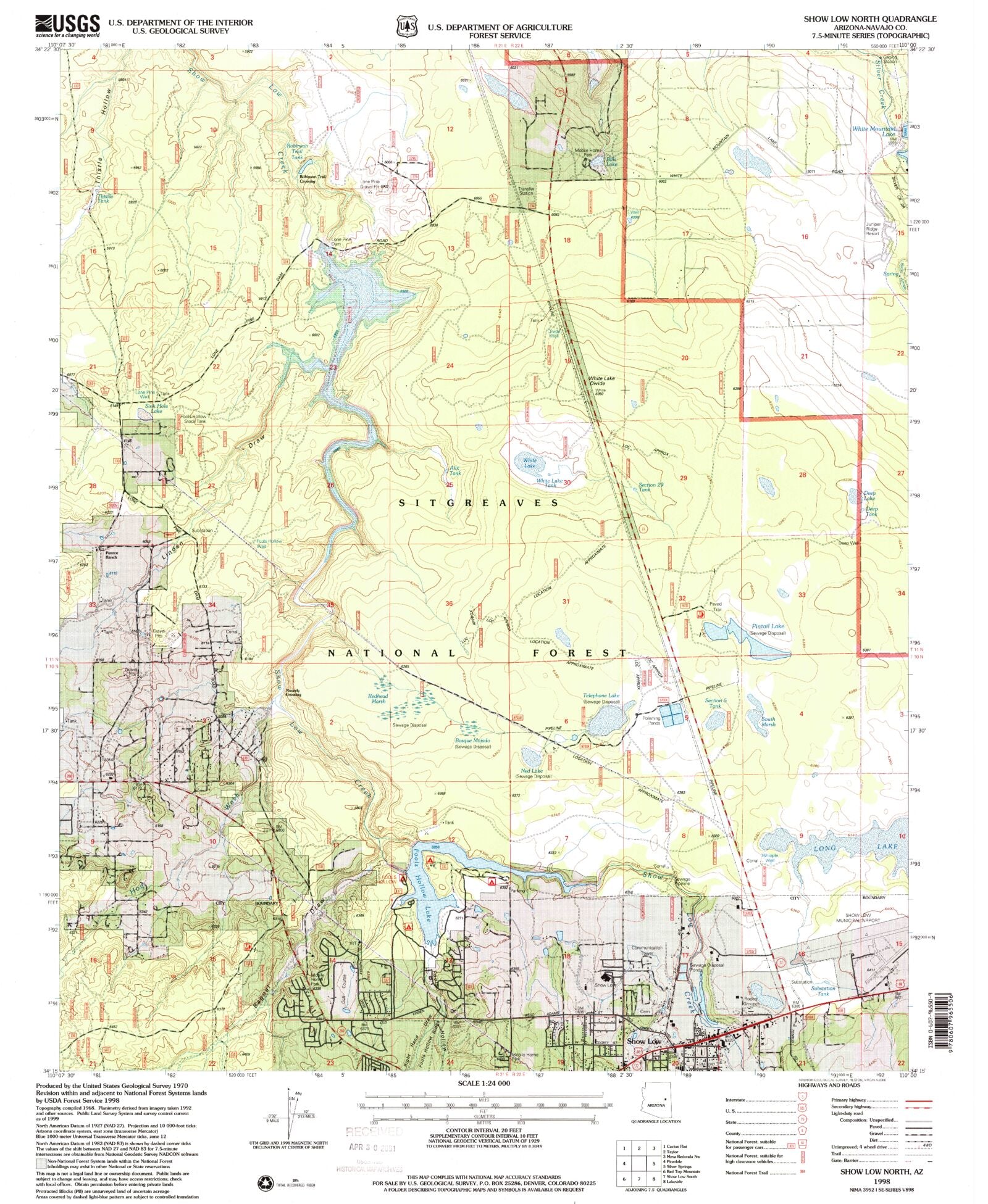 Classic USGS Show Low North Arizona 7.5'x7.5' Topo Map – MyTopo Map Store