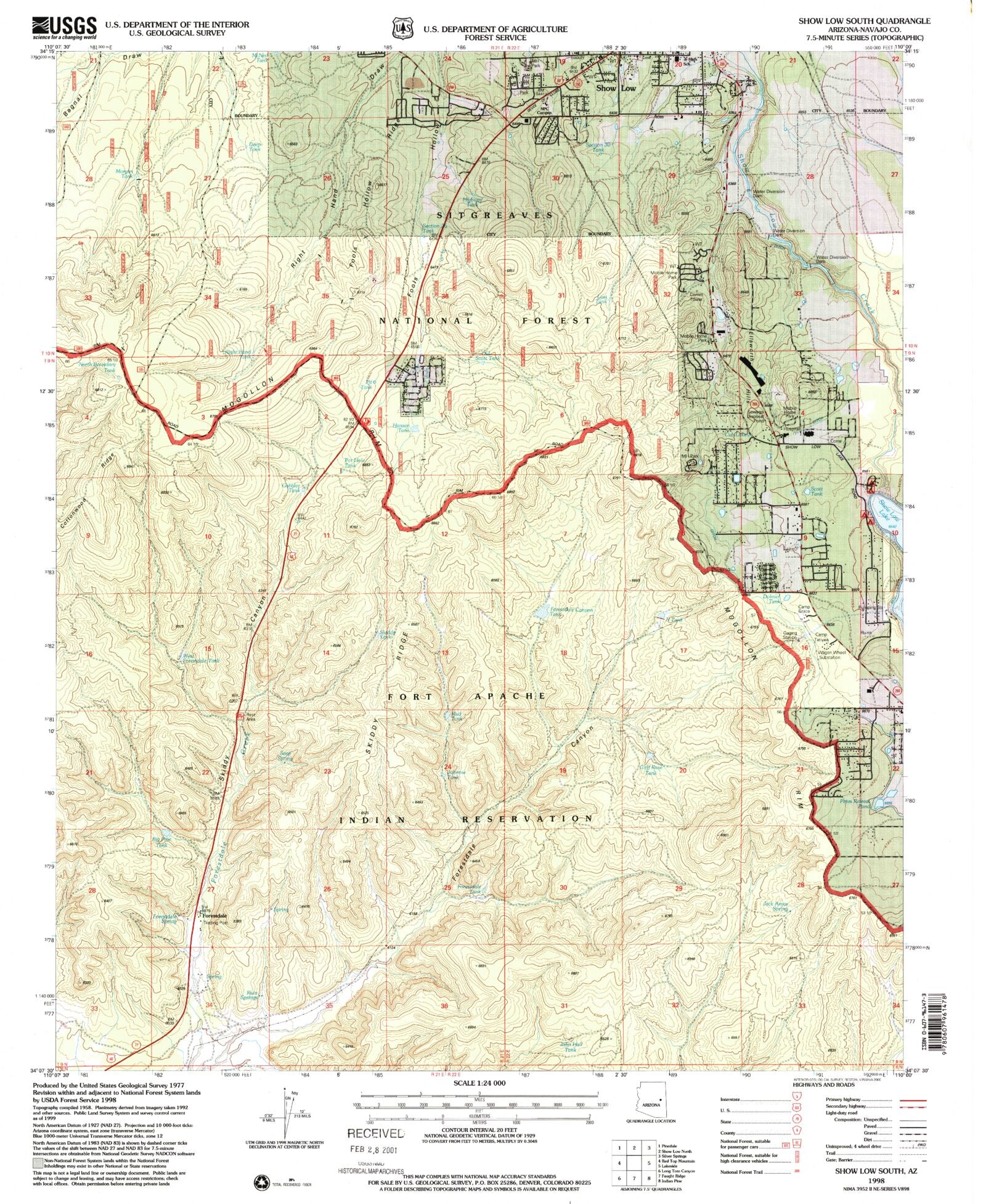 Classic USGS Show Low South Arizona 7.5'x7.5' Topo Map – MyTopo Map Store