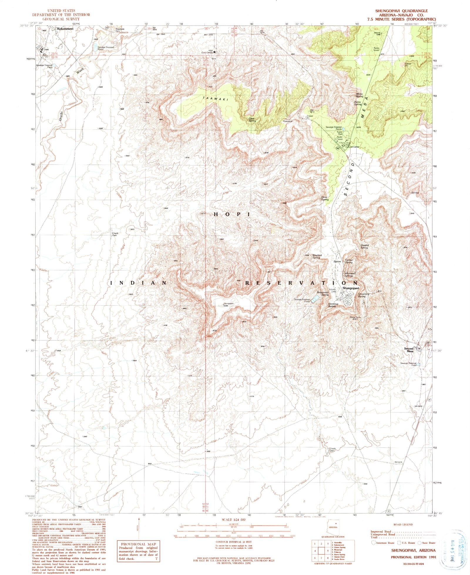Classic USGS Shungopavi Arizona 7.5'x7.5' Topo Map – MyTopo Map Store