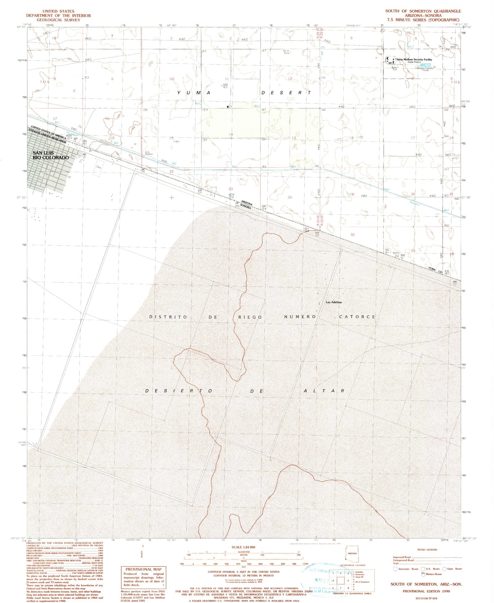 Classic USGS South of Somerton Arizona 7.5'x7.5' Topo Map – MyTopo Map ...