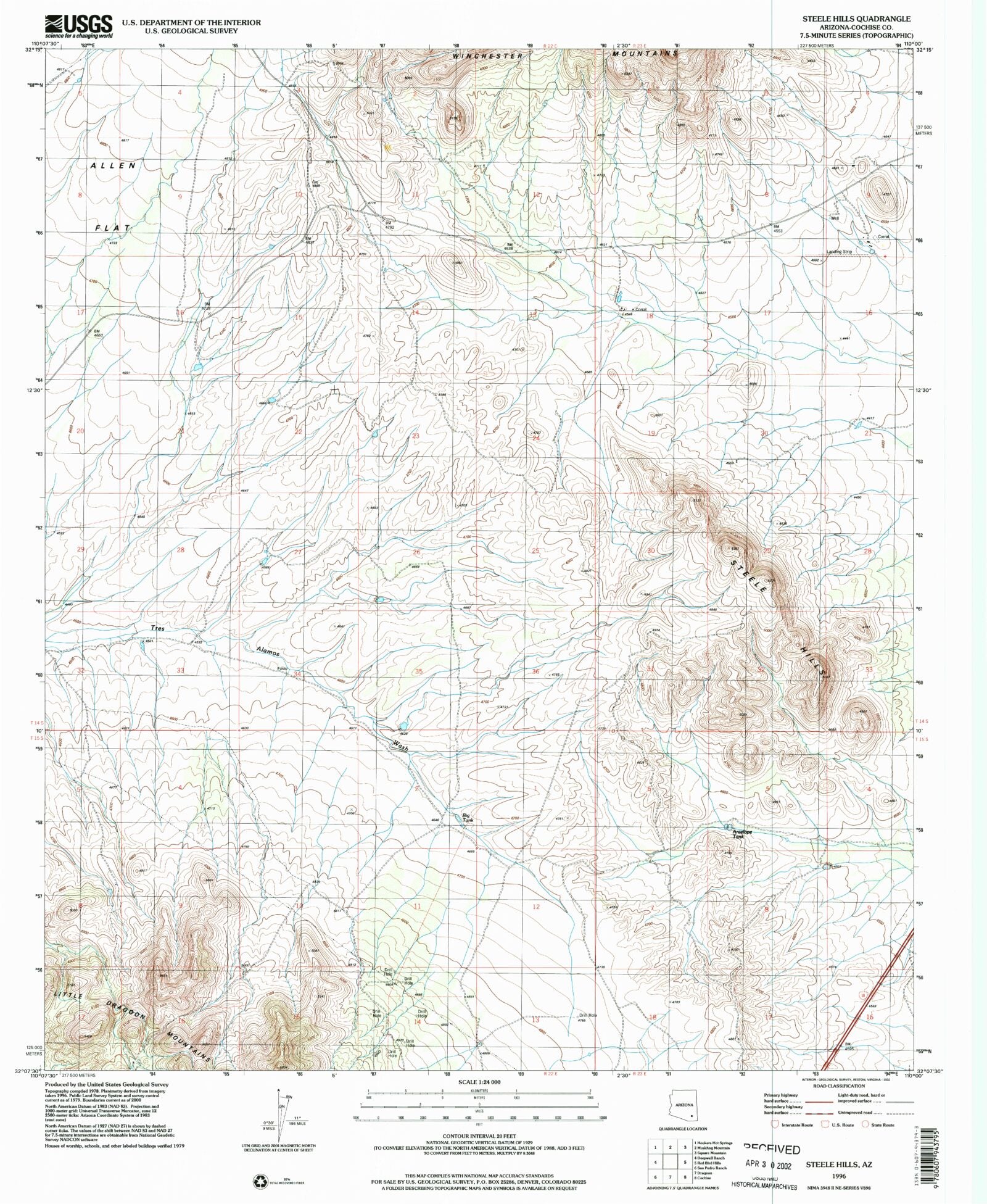 Classic USGS Steele Hills Arizona 7.5'x7.5' Topo Map – MyTopo Map Store