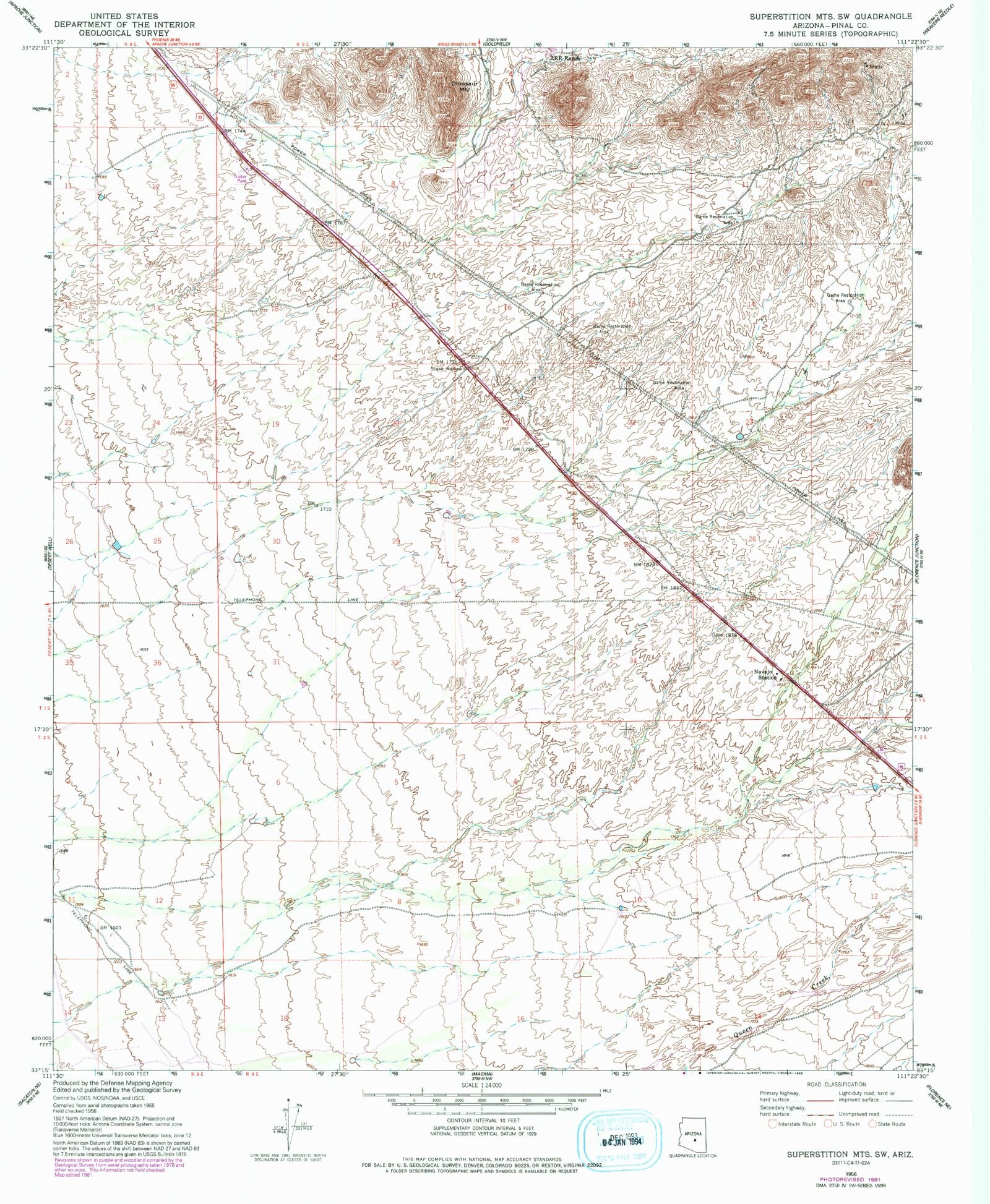 Classic USGS Superstition Mountains SW Arizona 7.5'x7.5' Topo Map ...