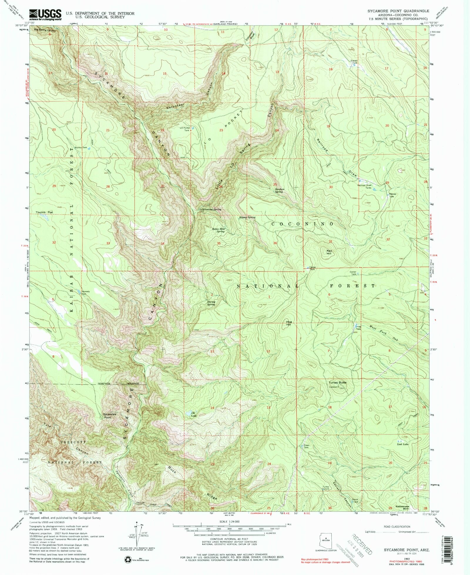 Classic USGS Sycamore Point Arizona 7.5'x7.5' Topo Map – MyTopo Map Store