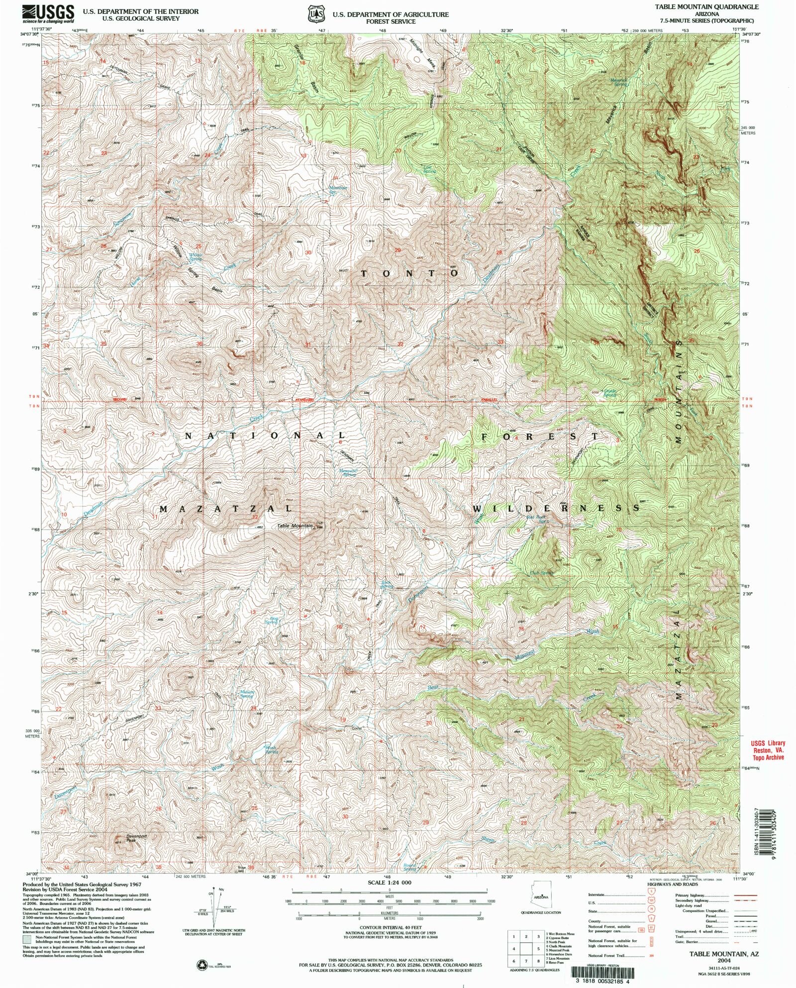 Classic USGS Table Mountain Arizona 7.5'x7.5' Topo Map – MyTopo Map Store