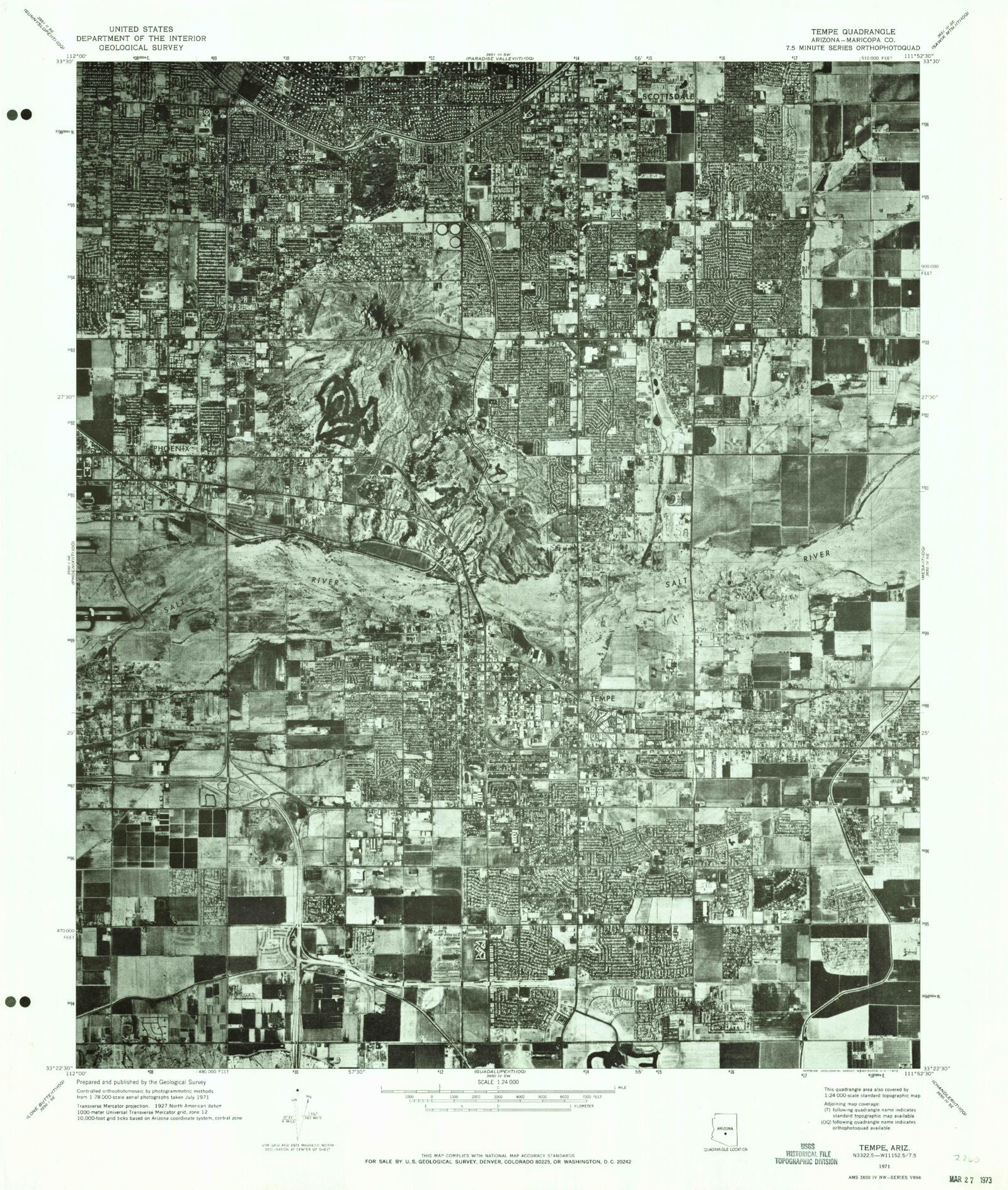 Classic USGS Tempe Arizona 7.5'x7.5' Topo Map – MyTopo Map Store
