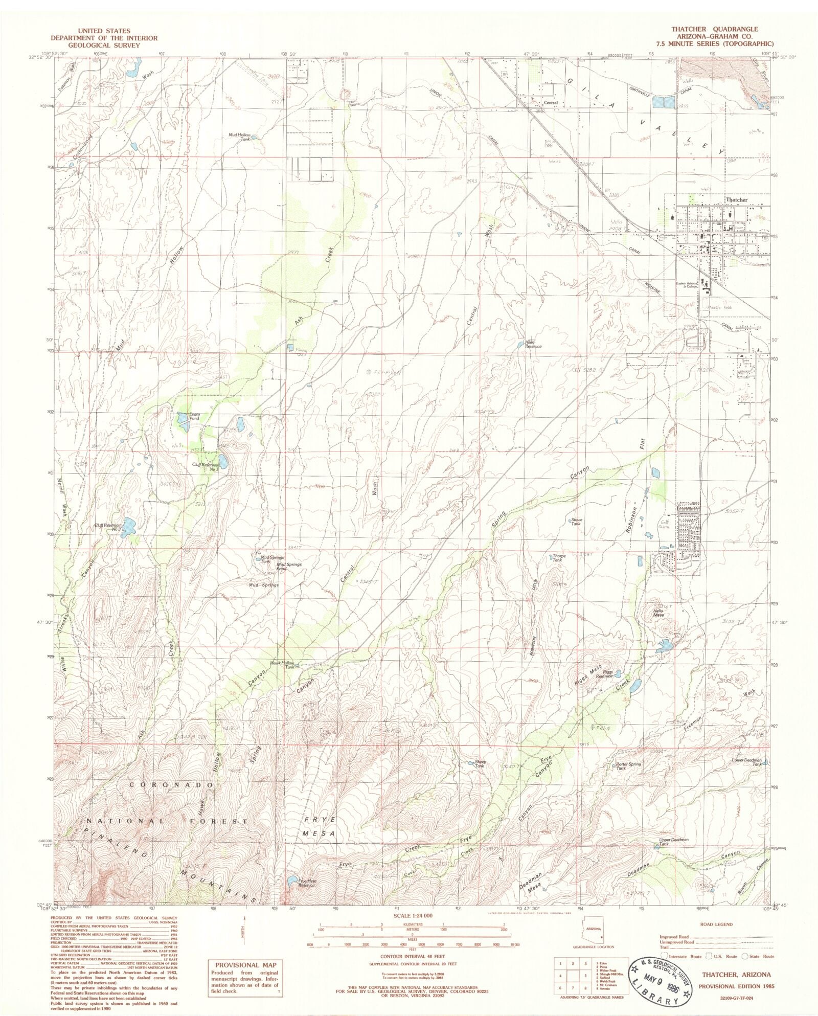 Classic USGS Thatcher Arizona 7.5'x7.5' Topo Map – MyTopo Map Store