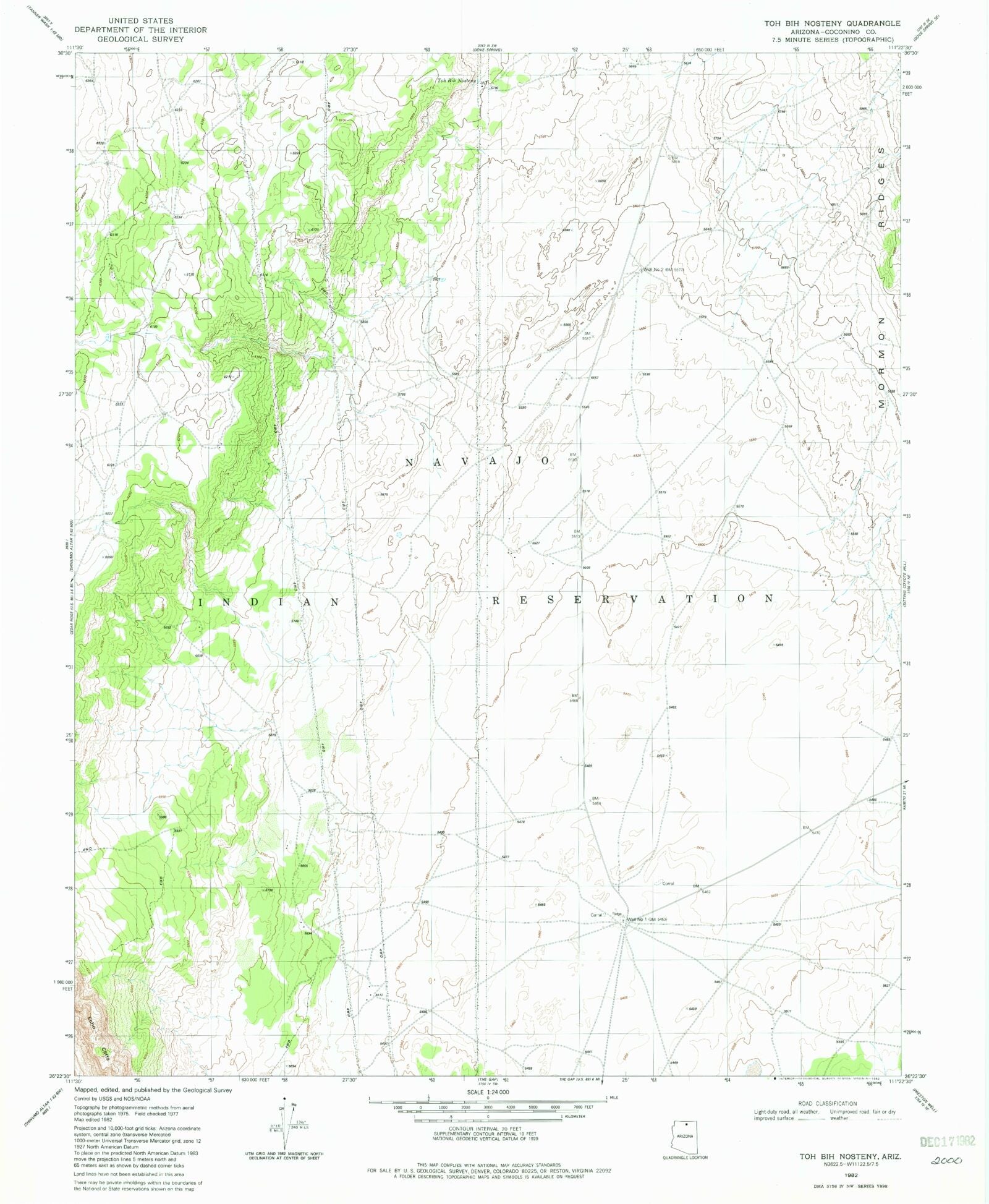 Classic USGS Toh Bih Nosteny Arizona 7.5'x7.5' Topo Map – MyTopo Map Store