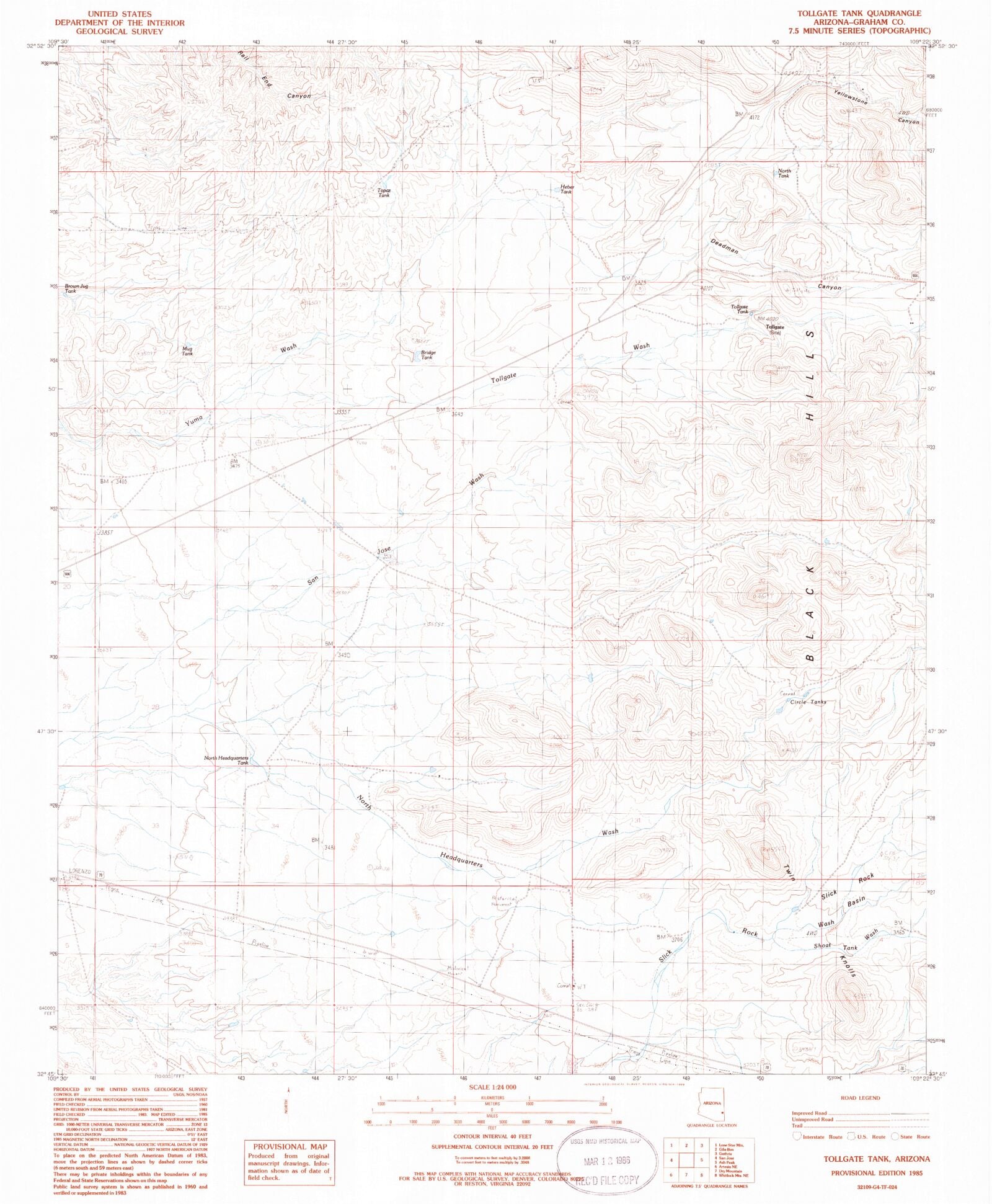 Classic USGS Tollgate Tank Arizona 7.5'x7.5' Topo Map – MyTopo Map Store