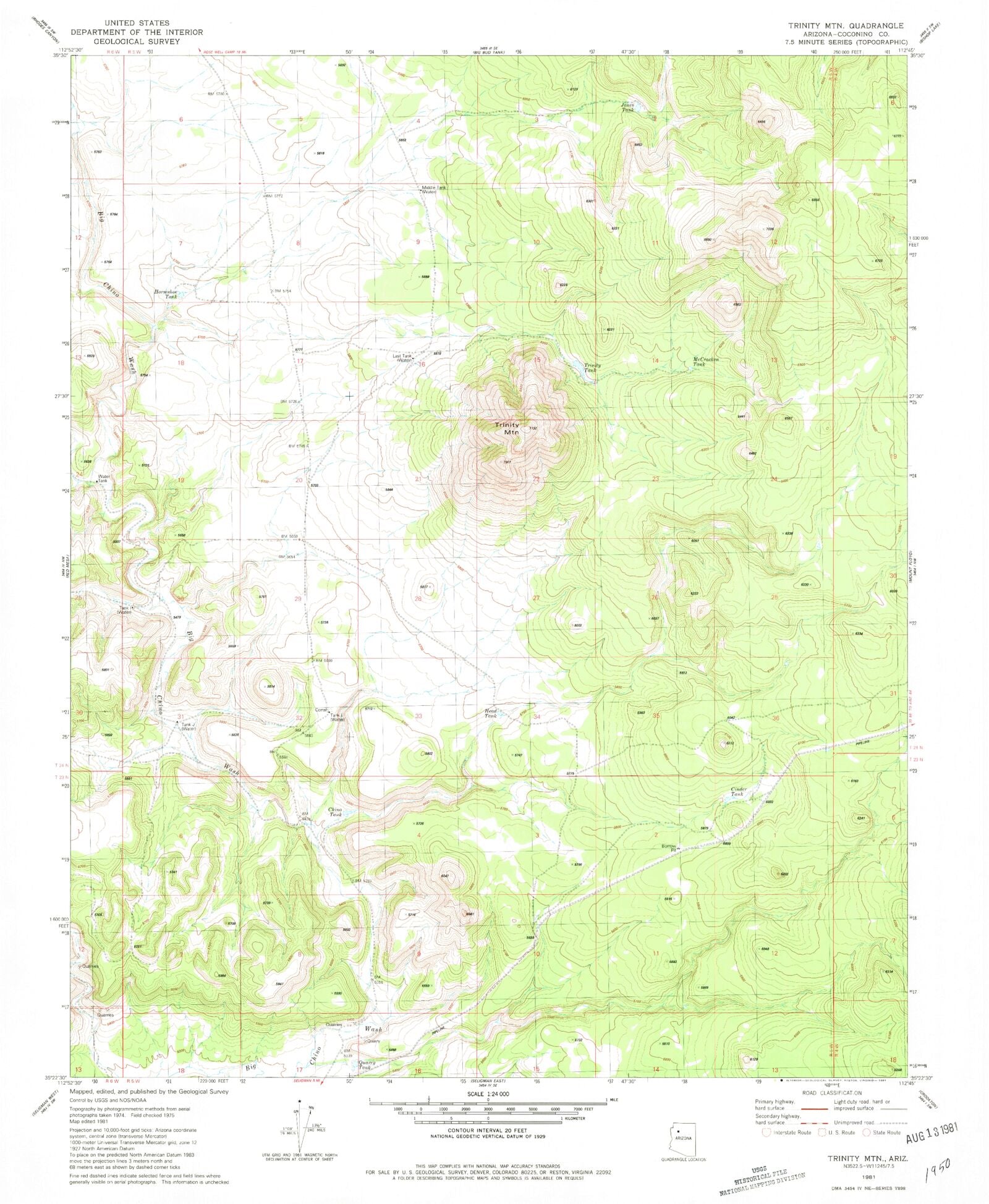 Classic USGS Trinity Mountain Arizona 7.5'x7.5' Topo Map – MyTopo Map Store