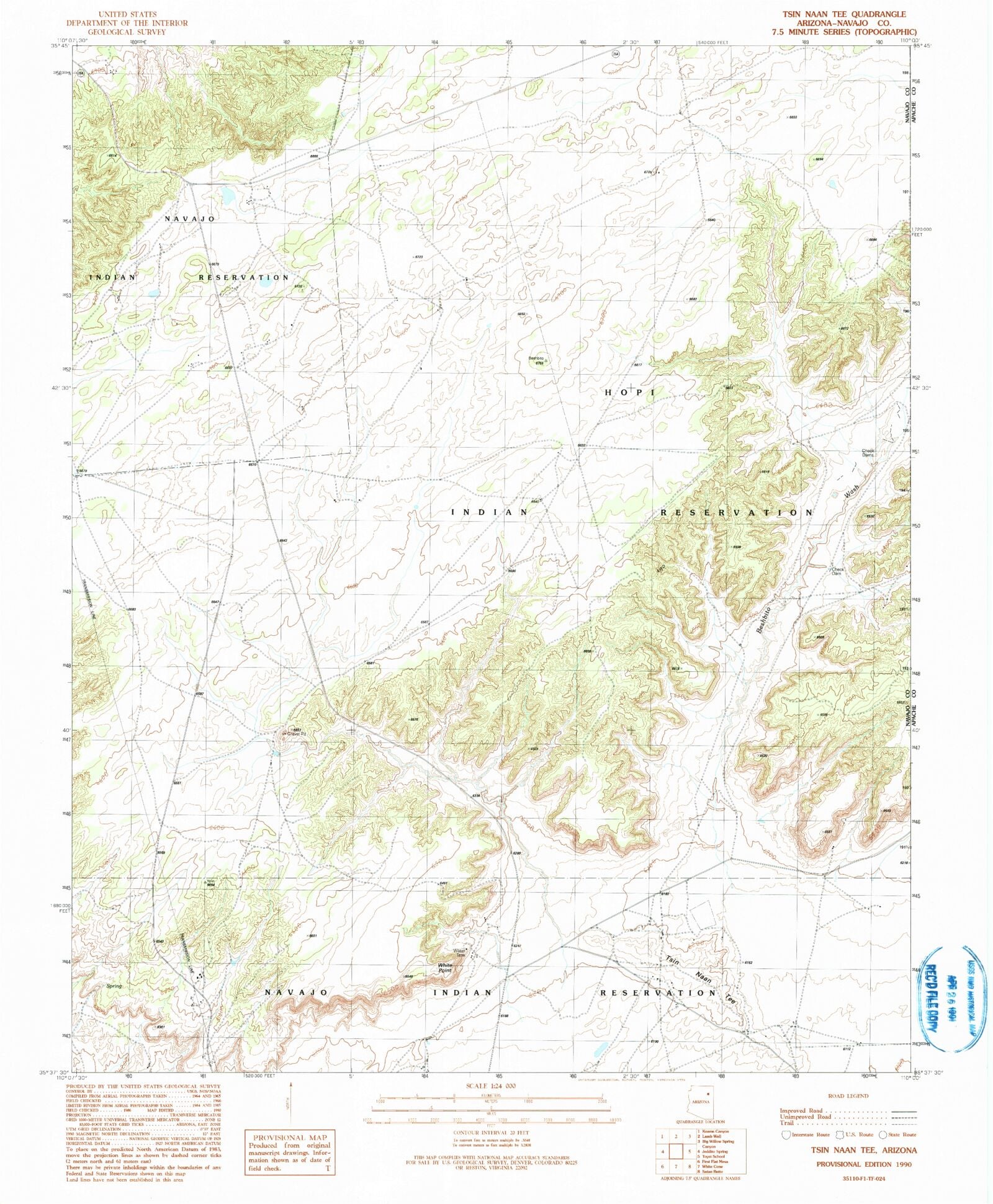 Classic USGS Tsin Naan Tee Arizona 7.5'x7.5' Topo Map – MyTopo Map Store