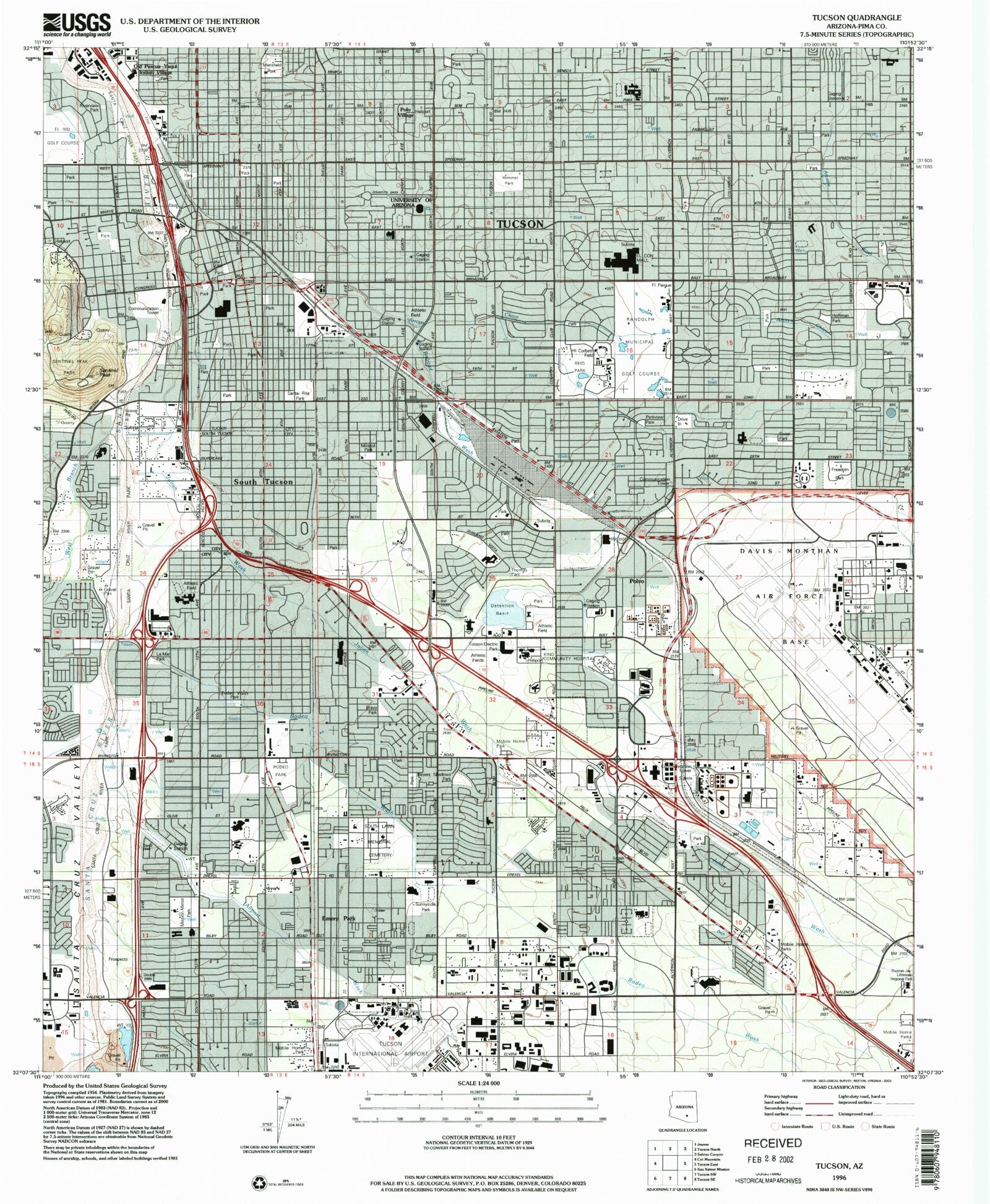 Classic USGS Tucson Arizona 7.5'x7.5' Topo Map – MyTopo Map Store