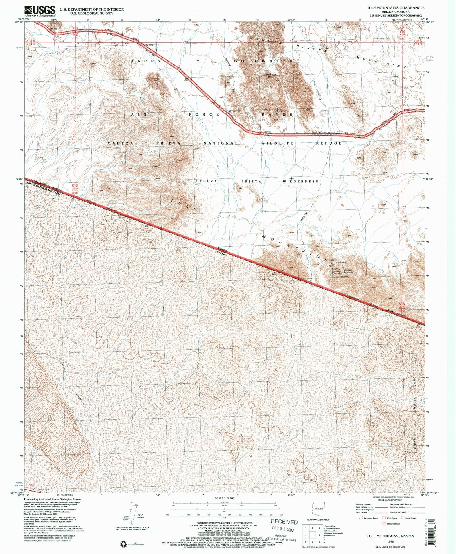 Classic USGS Tule Mountains Arizona 7.5'x7.5' Topo Map – MyTopo Map Store