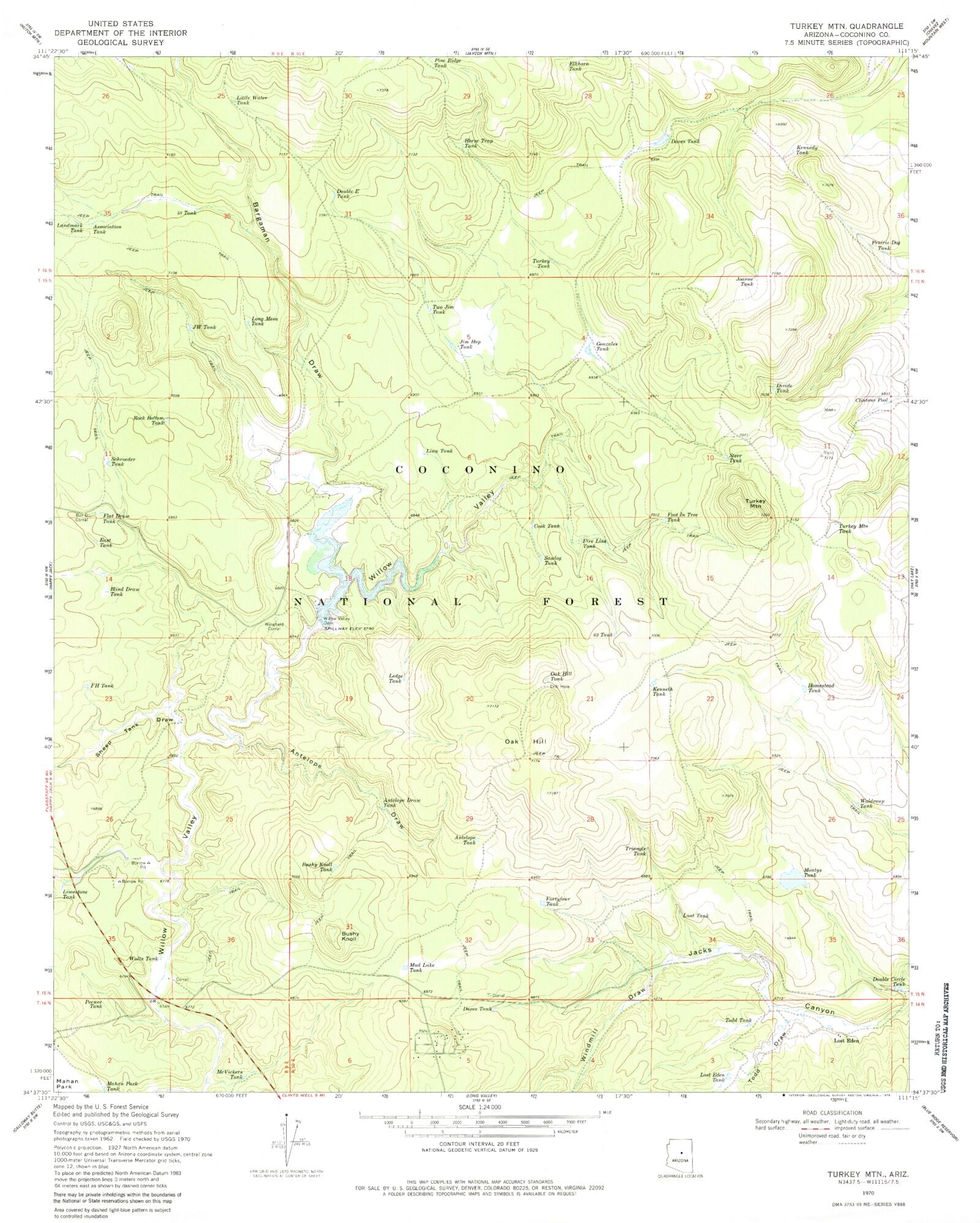 Classic USGS Turkey Mountain Arizona 7.5'x7.5' Topo Map – MyTopo Map Store