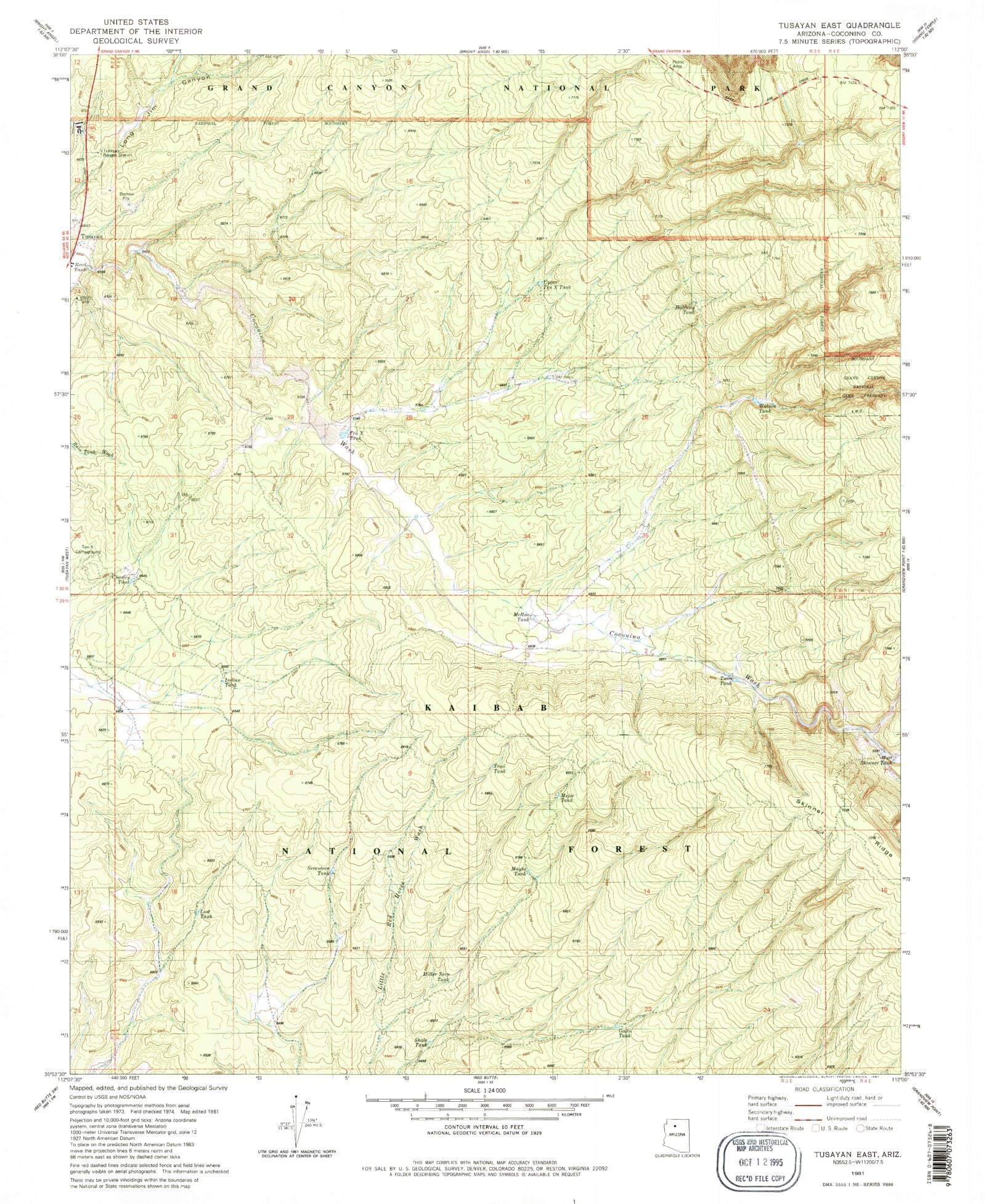 Classic USGS Tusayan East Arizona 7.5'x7.5' Topo Map – MyTopo Map Store