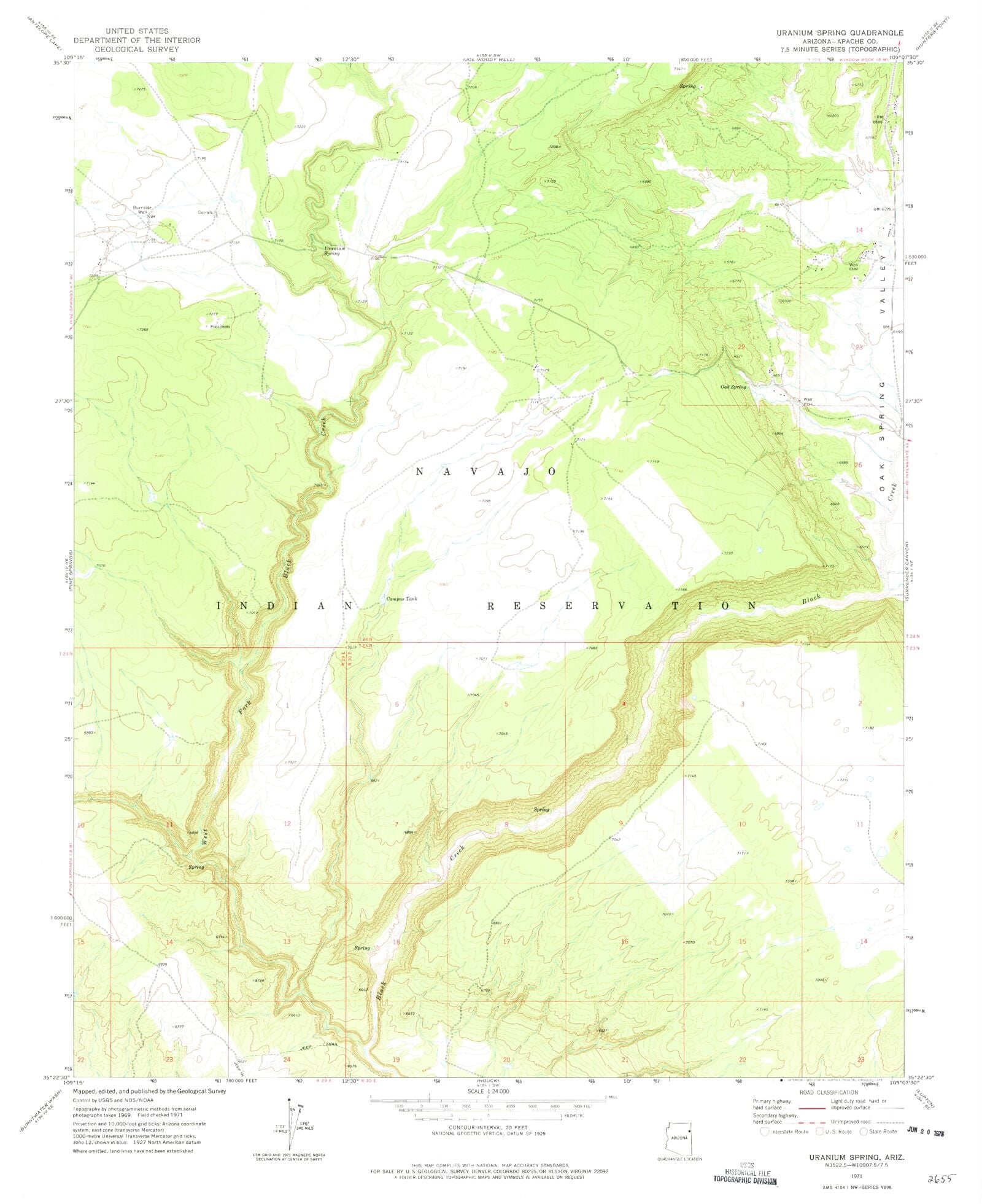 Classic USGS Uranium Spring Arizona 7.5'x7.5' Topo Map – MyTopo Map Store