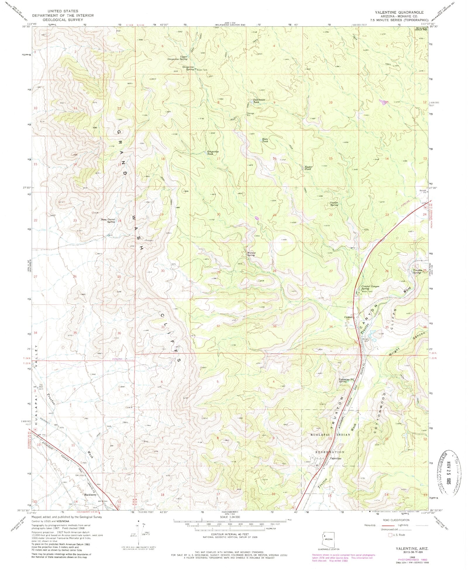 Classic USGS Valentine Arizona 7.5'x7.5' Topo Map – MyTopo Map Store