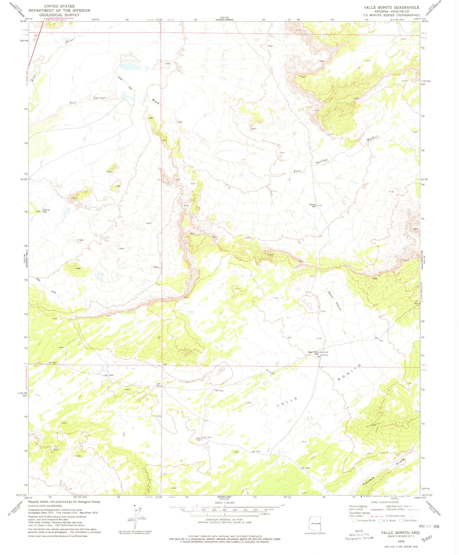 Classic USGS Valle Bonito Arizona 7.5'x7.5' Topo Map – MyTopo Map Store