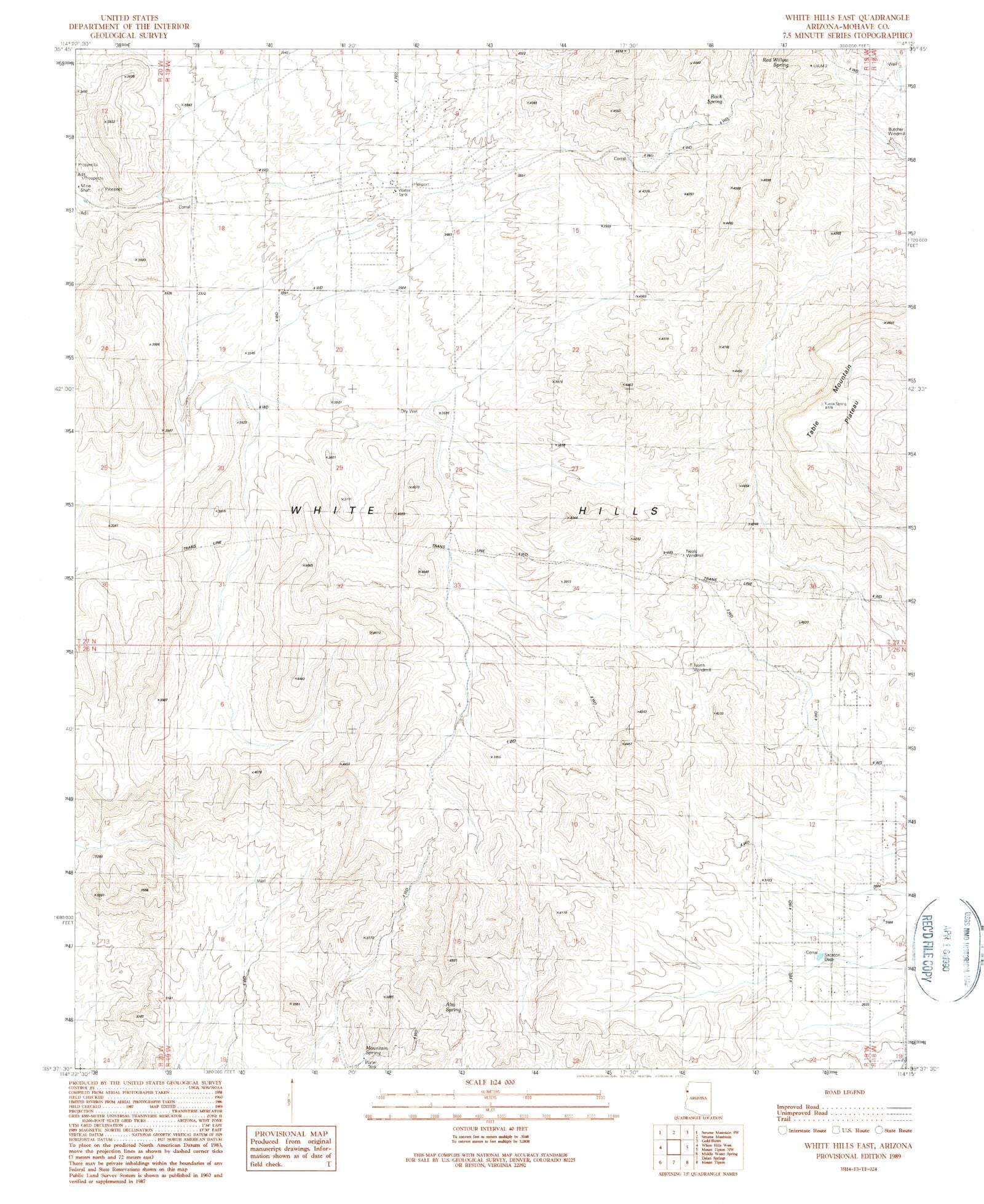 Classic USGS White Hills East Arizona 7.5'x7.5' Topo Map – MyTopo Map Store