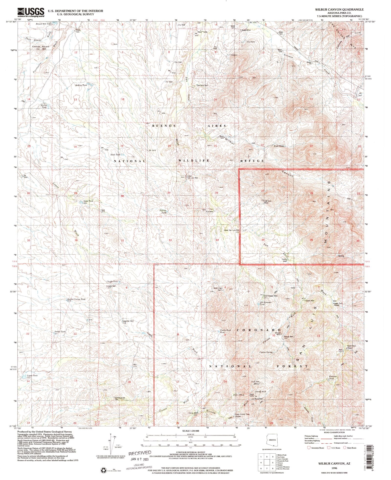 Classic USGS Wilbur Canyon Arizona 7.5'x7.5' Topo Map – MyTopo Map Store