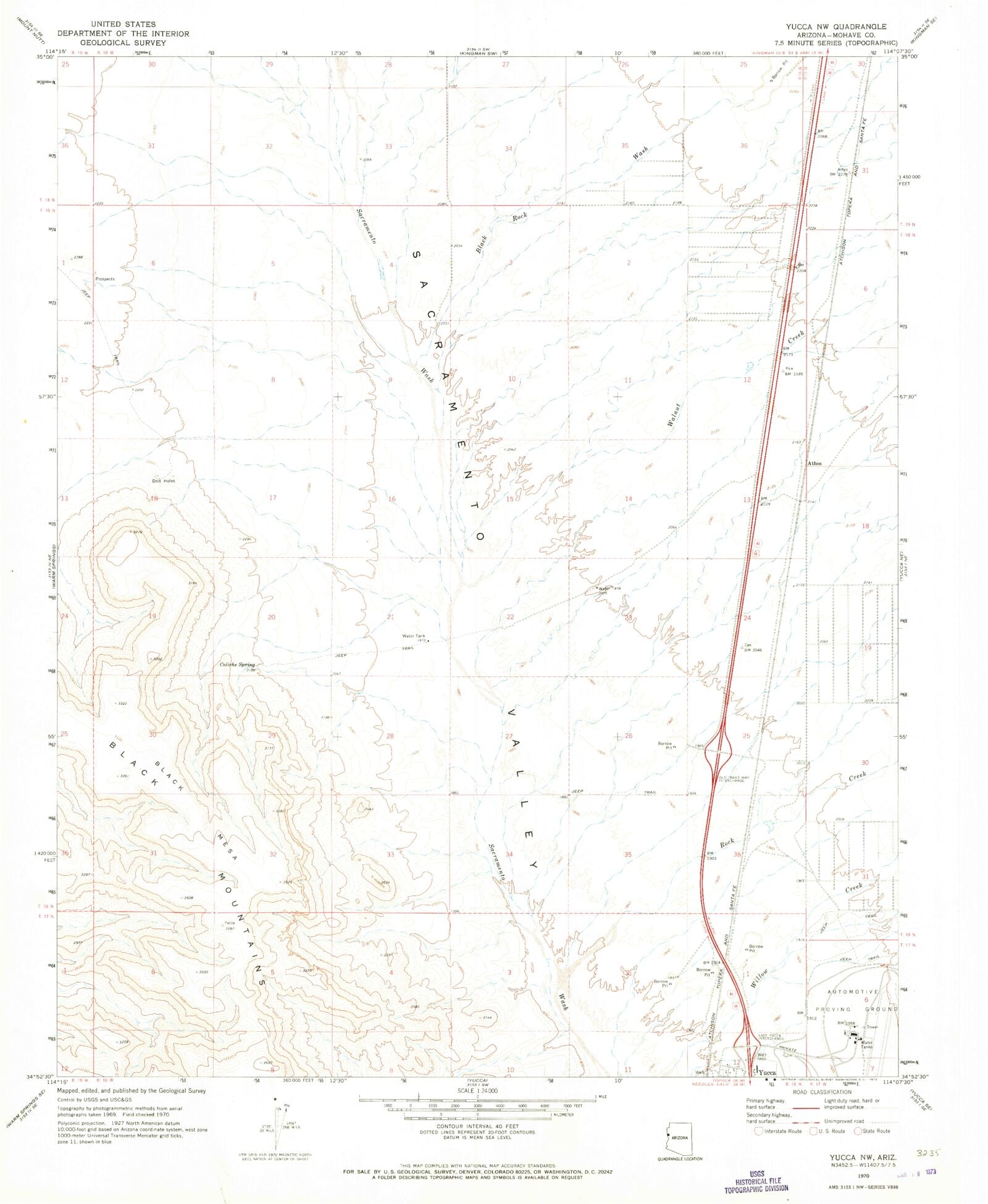 Classic USGS Yucca NW Arizona 7.5'x7.5' Topo Map – MyTopo Map Store
