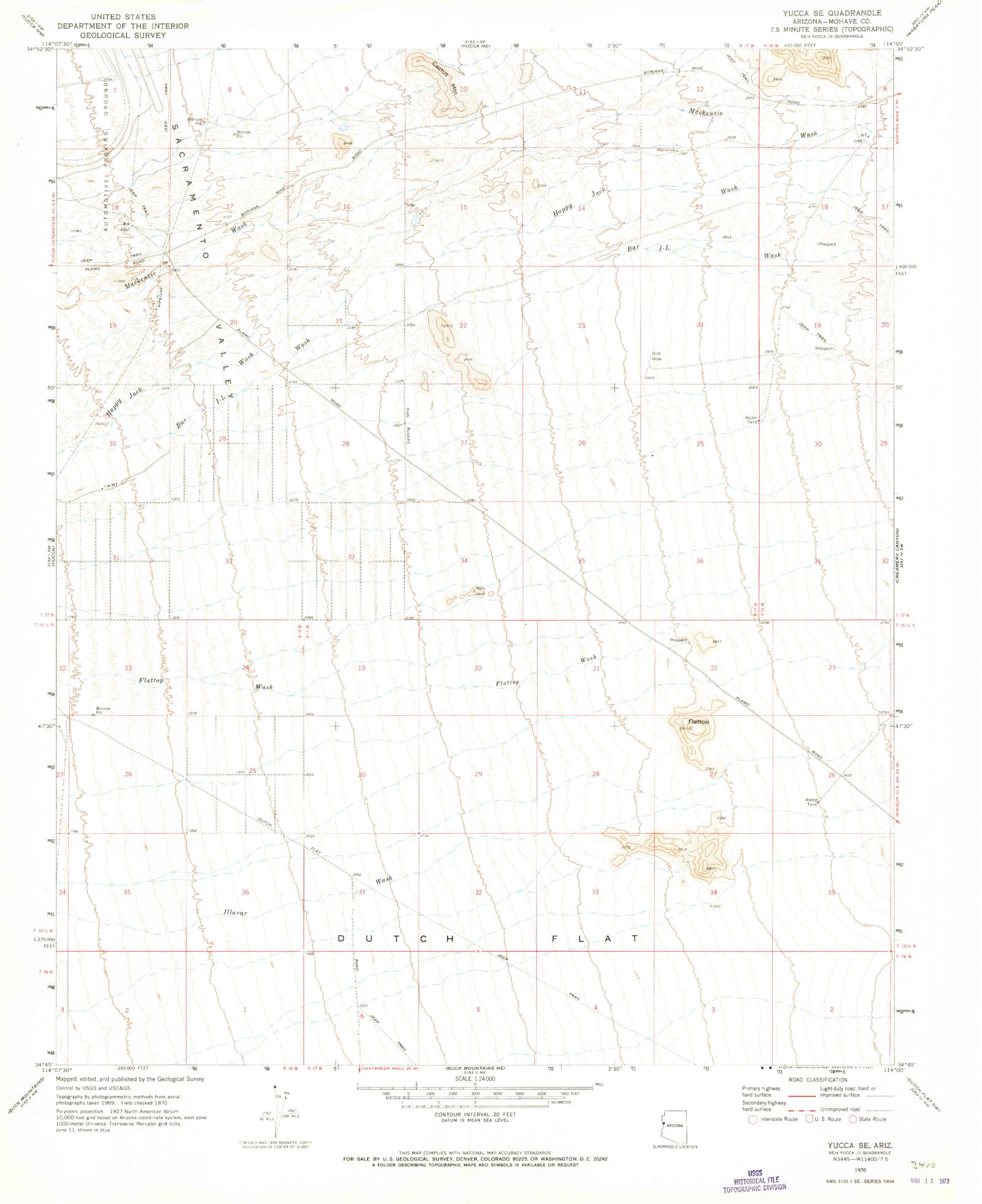Classic USGS Yucca SE Arizona 7.5'x7.5' Topo Map – MyTopo Map Store