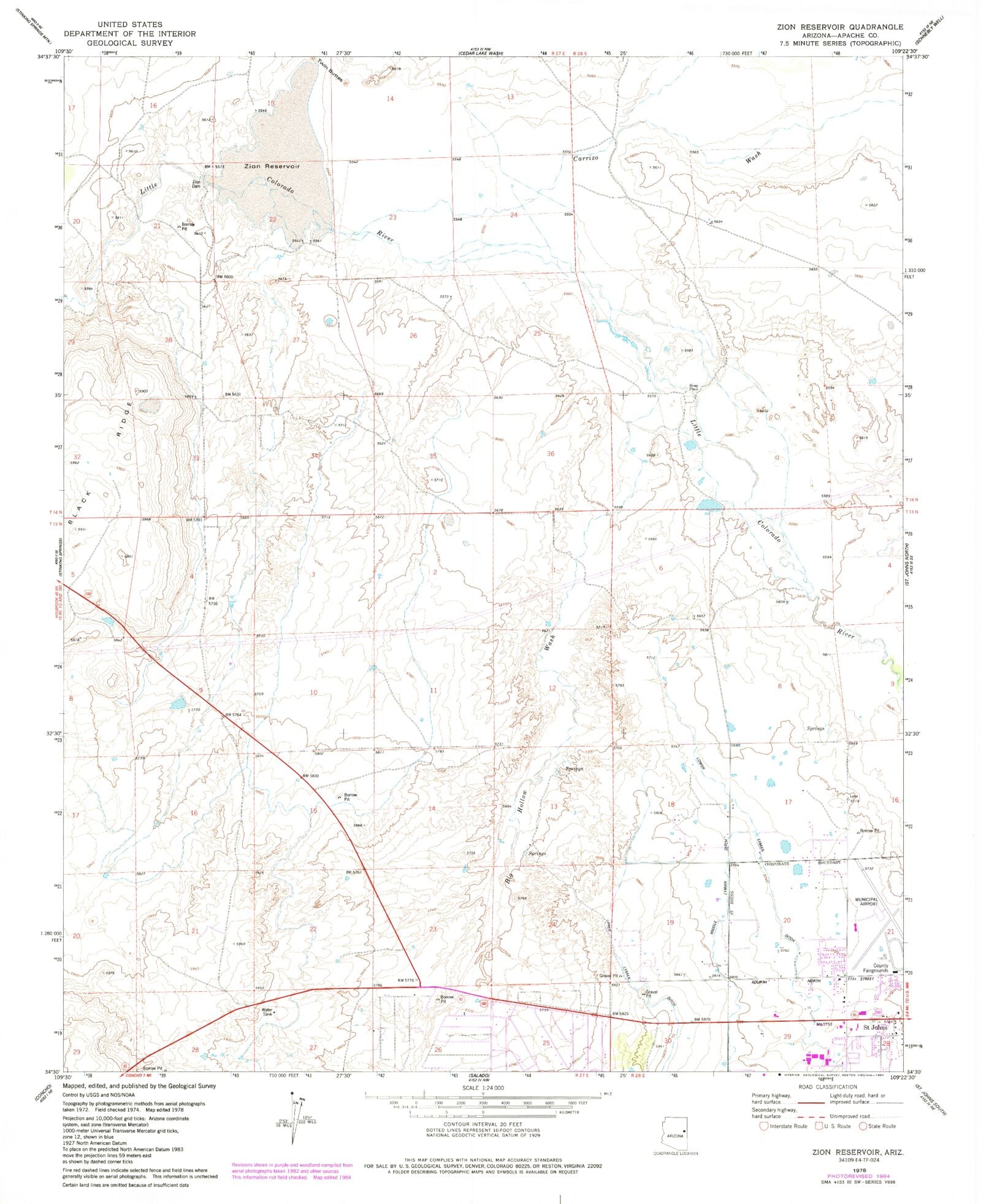 Classic USGS Zion Reservoir Arizona 7.5'x7.5' Topo Map – MyTopo Map Store