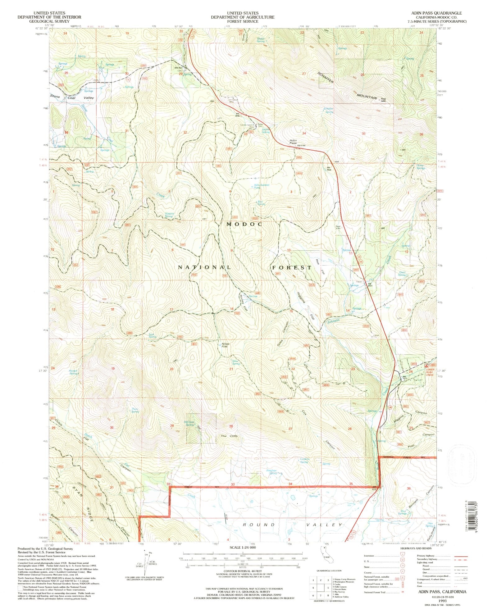 Classic USGS Adin Pass California 7.5'x7.5' Topo Map – MyTopo Map Store