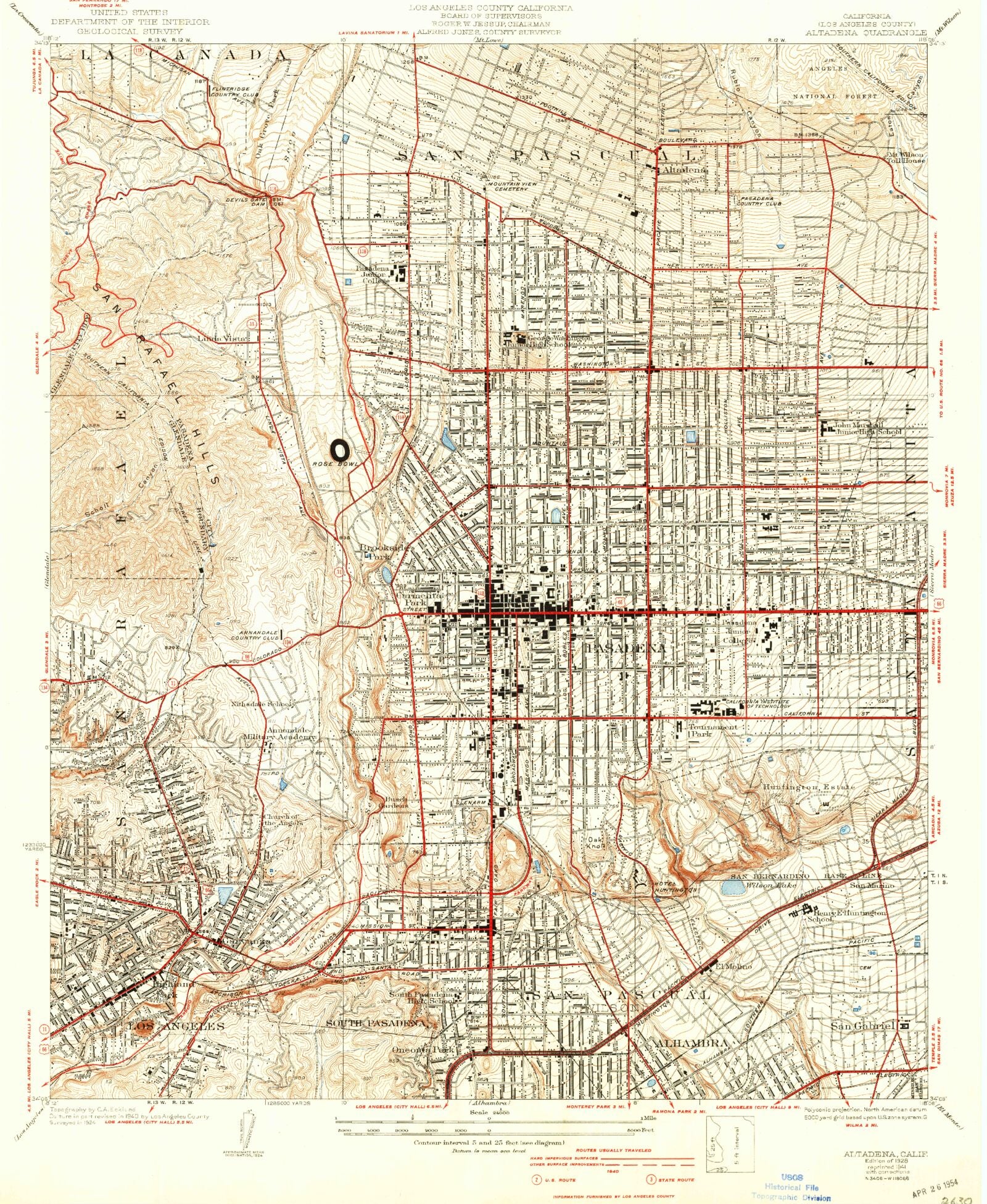 Classic USGS Altadena California 7.5'x7.5' Topo Map – MyTopo Map Store