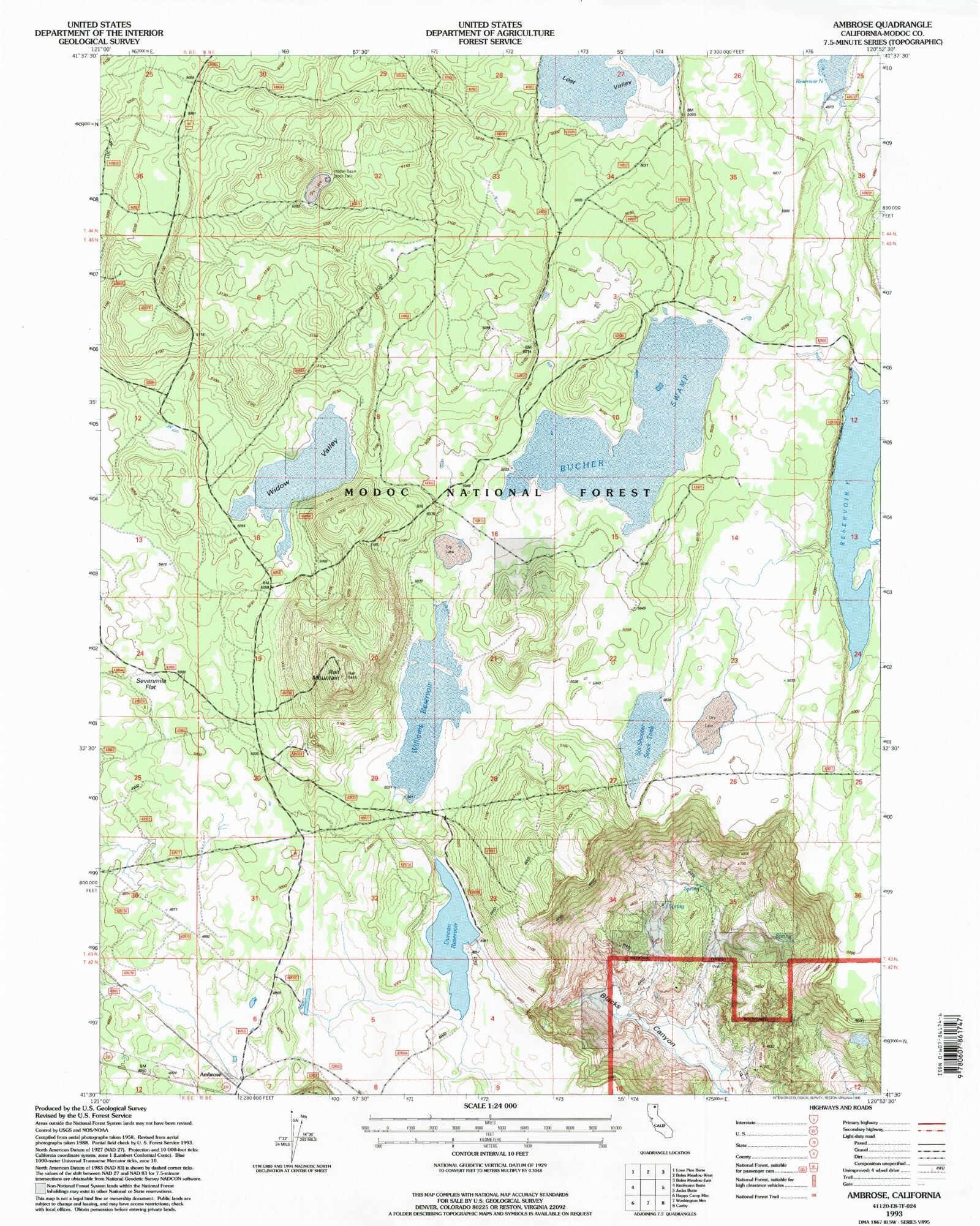 Classic USGS Ambrose California 7.5'x7.5' Topo Map – MyTopo Map Store