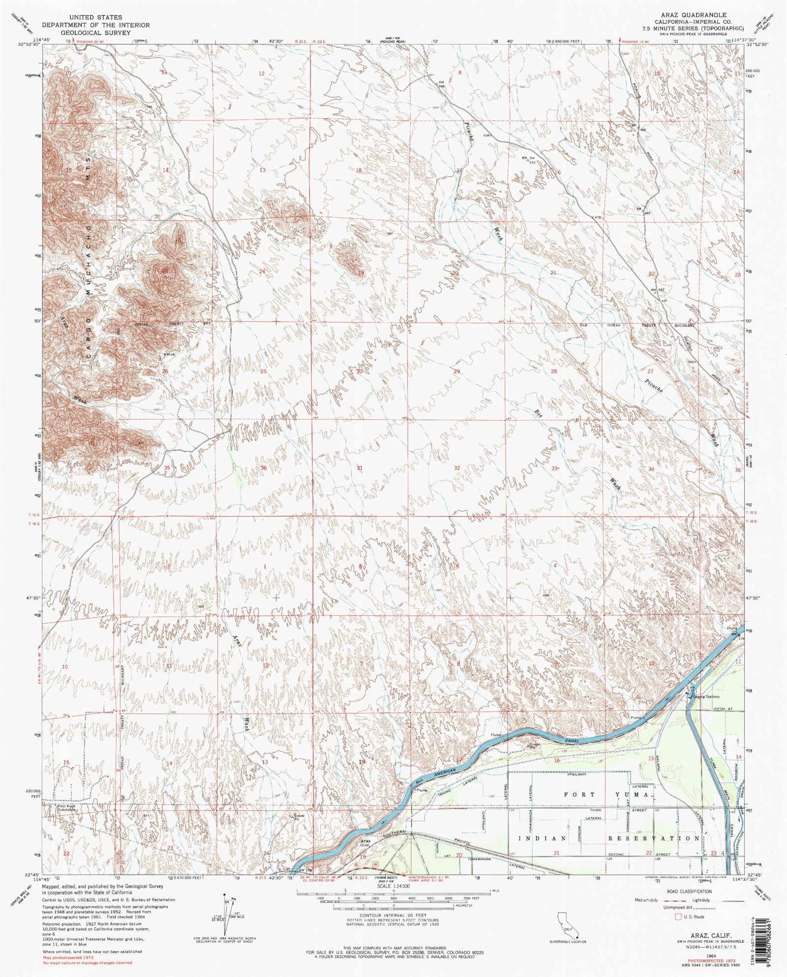 Classic USGS Araz California 7.5'x7.5' Topo Map – MyTopo Map Store