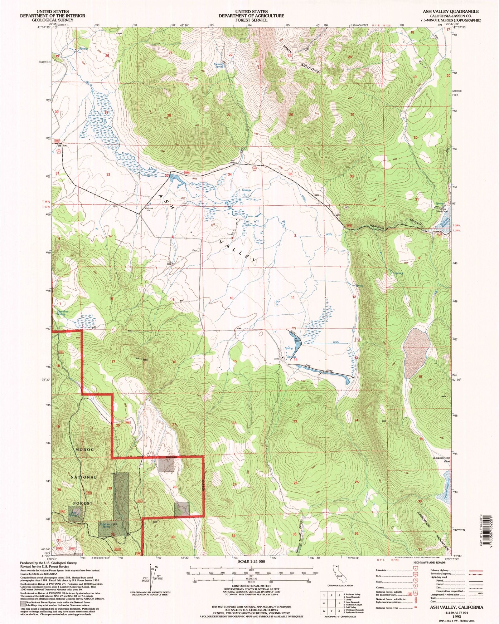 Classic USGS Ash Valley California 7.5'x7.5' Topo Map – MyTopo Map Store