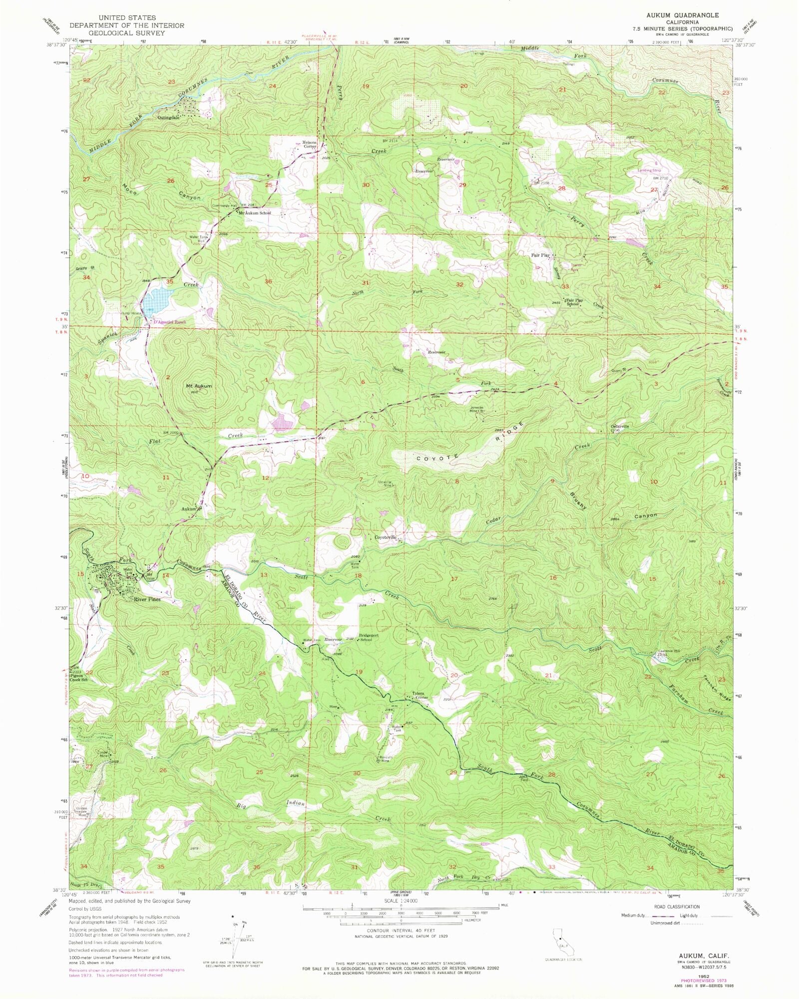 Classic USGS Aukum California 7.5'x7.5' Topo Map – MyTopo Map Store