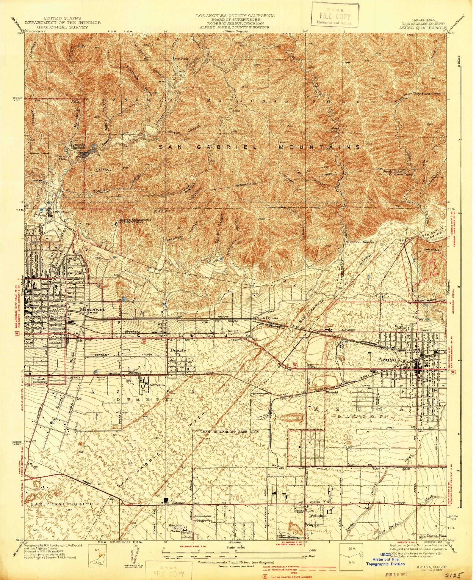 Classic USGS Azusa California 7.5'x7.5' Topo Map – MyTopo Map Store