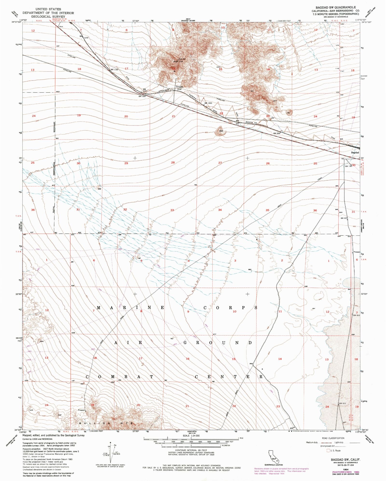 Classic USGS Bagdad SW California 7.5'x7.5' Topo Map – MyTopo Map Store