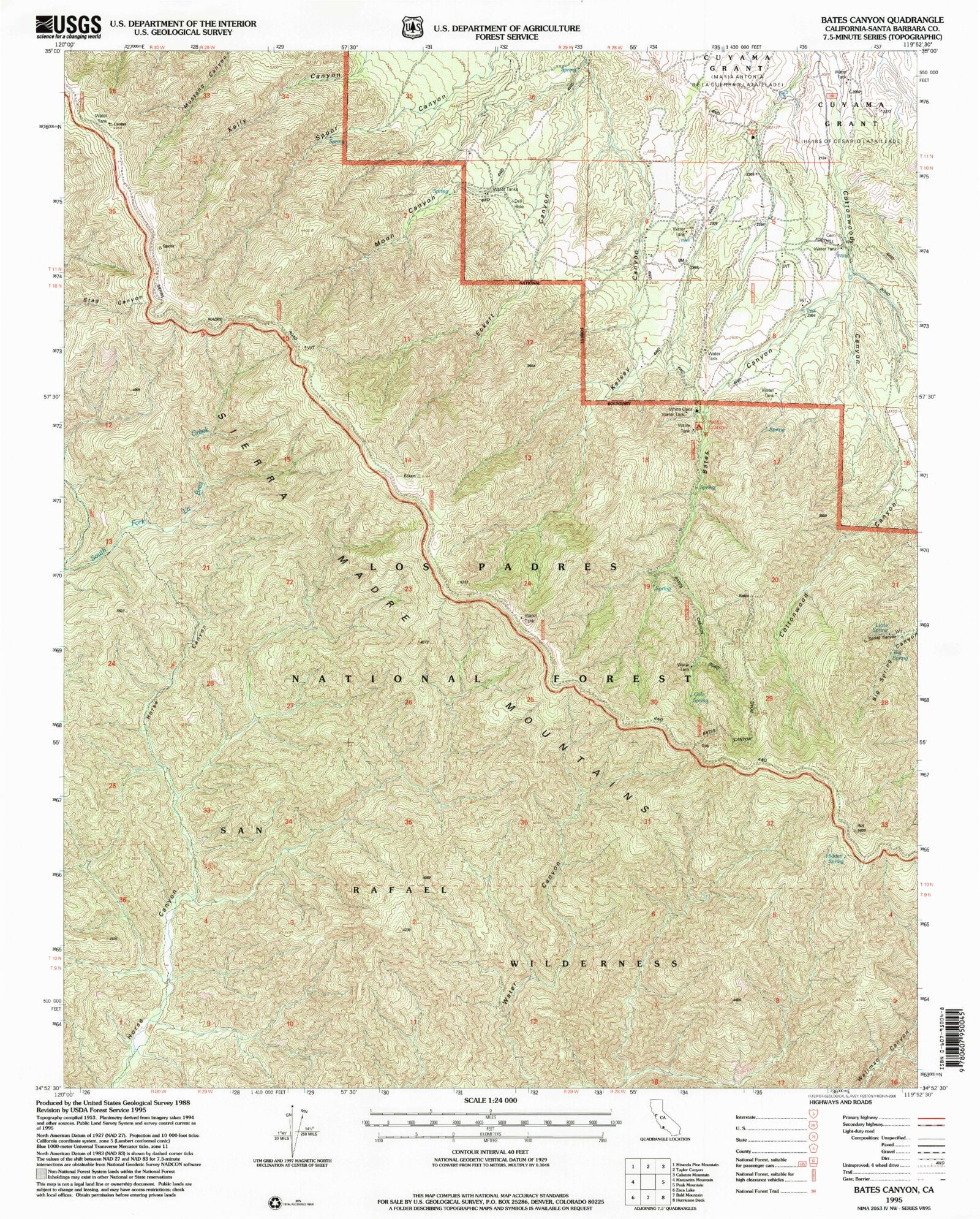 Classic USGS Bates Canyon California 7.5'x7.5' Topo Map – MyTopo Map Store