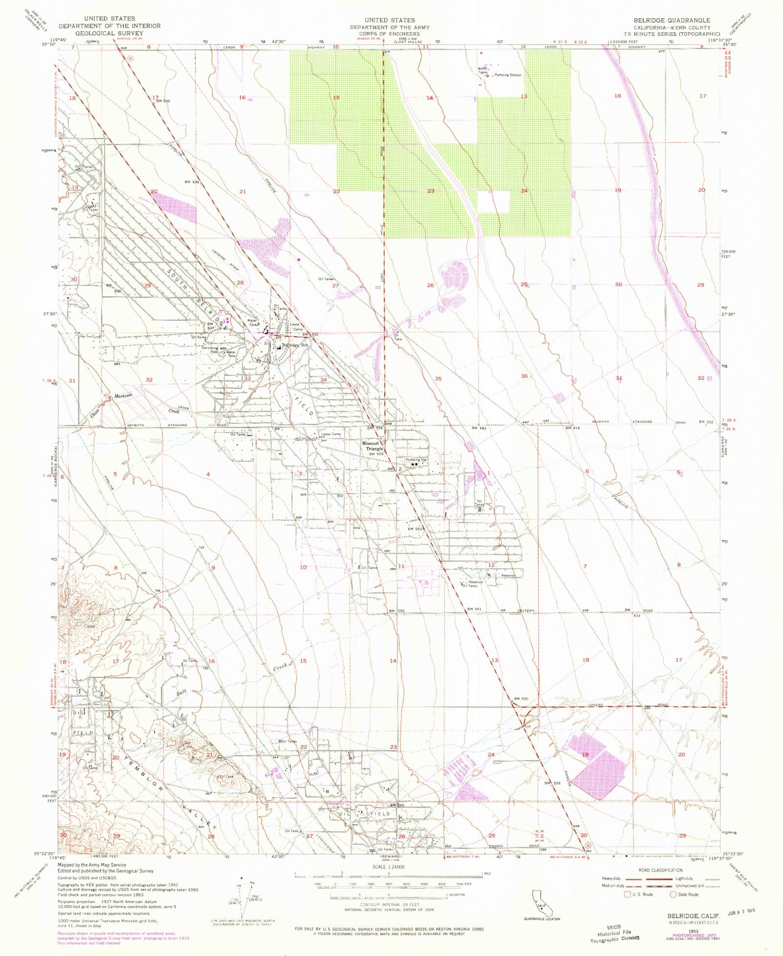 Classic USGS Belridge California 7.5'x7.5' Topo Map – MyTopo Map Store