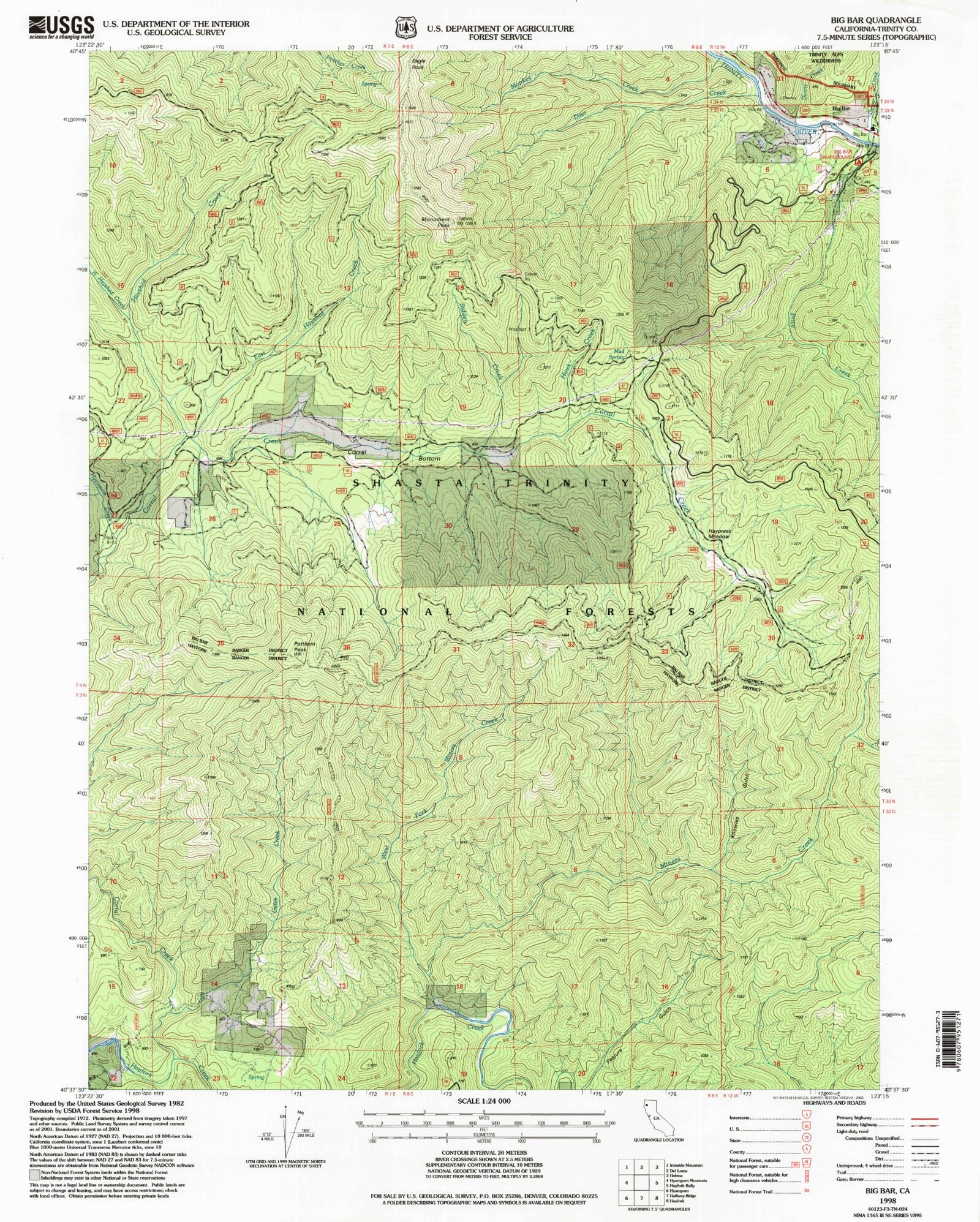 Classic USGS Big Bar California 7.5'x7.5' Topo Map – MyTopo Map Store