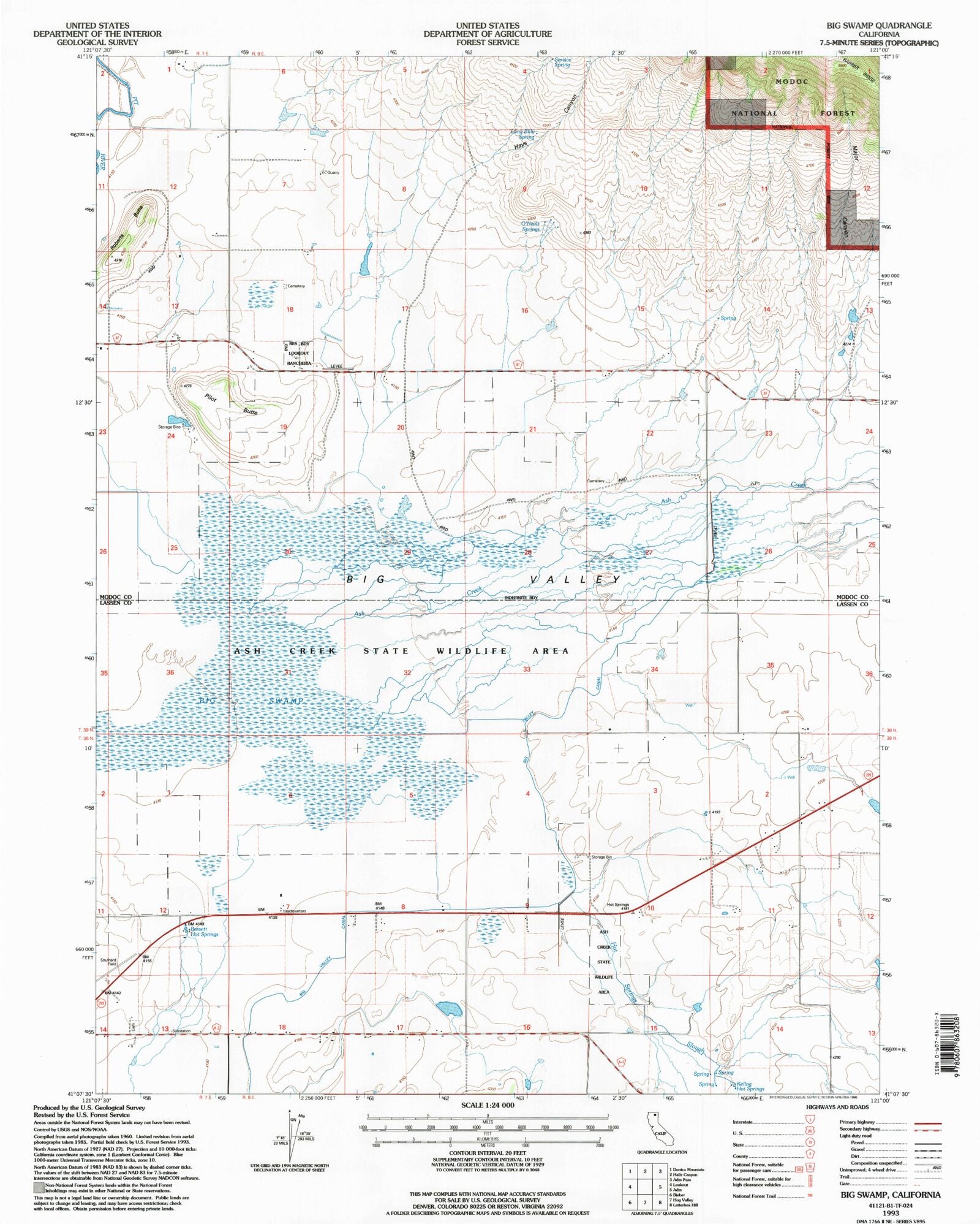 Classic USGS Big Swamp California 7.5'x7.5' Topo Map – MyTopo Map Store