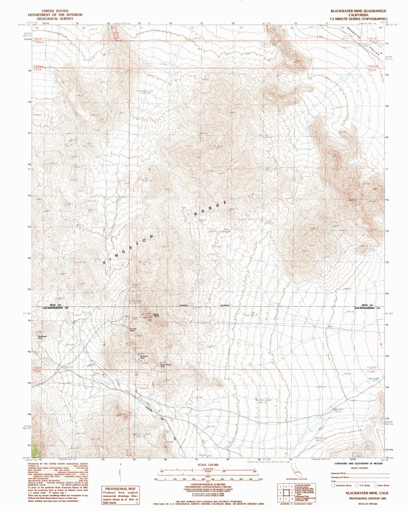 Classic USGS Blackwater Mine California 7.5'x7.5' Topo Map – MyTopo Map ...