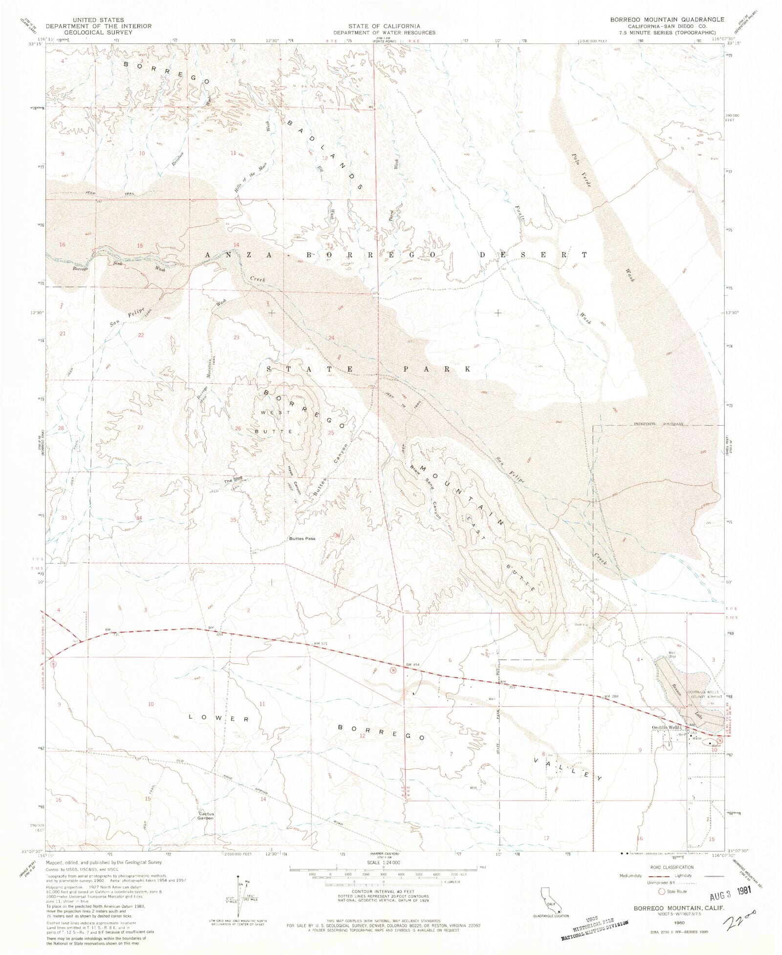 Classic USGS Borrego Mountain California 7.5'x7.5' Topo Map – MyTopo ...