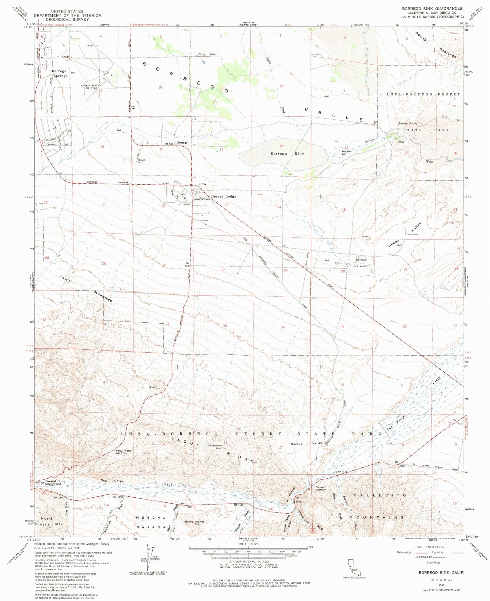 Classic USGS Borrego Sink California 7.5'x7.5' Topo Map – MyTopo Map Store