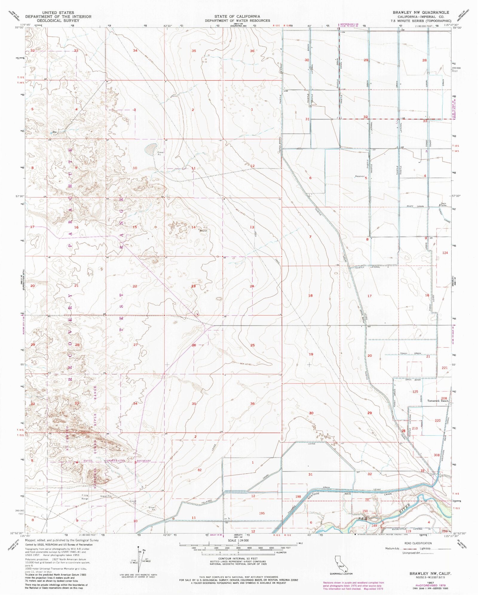 Classic USGS Brawley NW California 7.5'x7.5' Topo Map – MyTopo Map Store