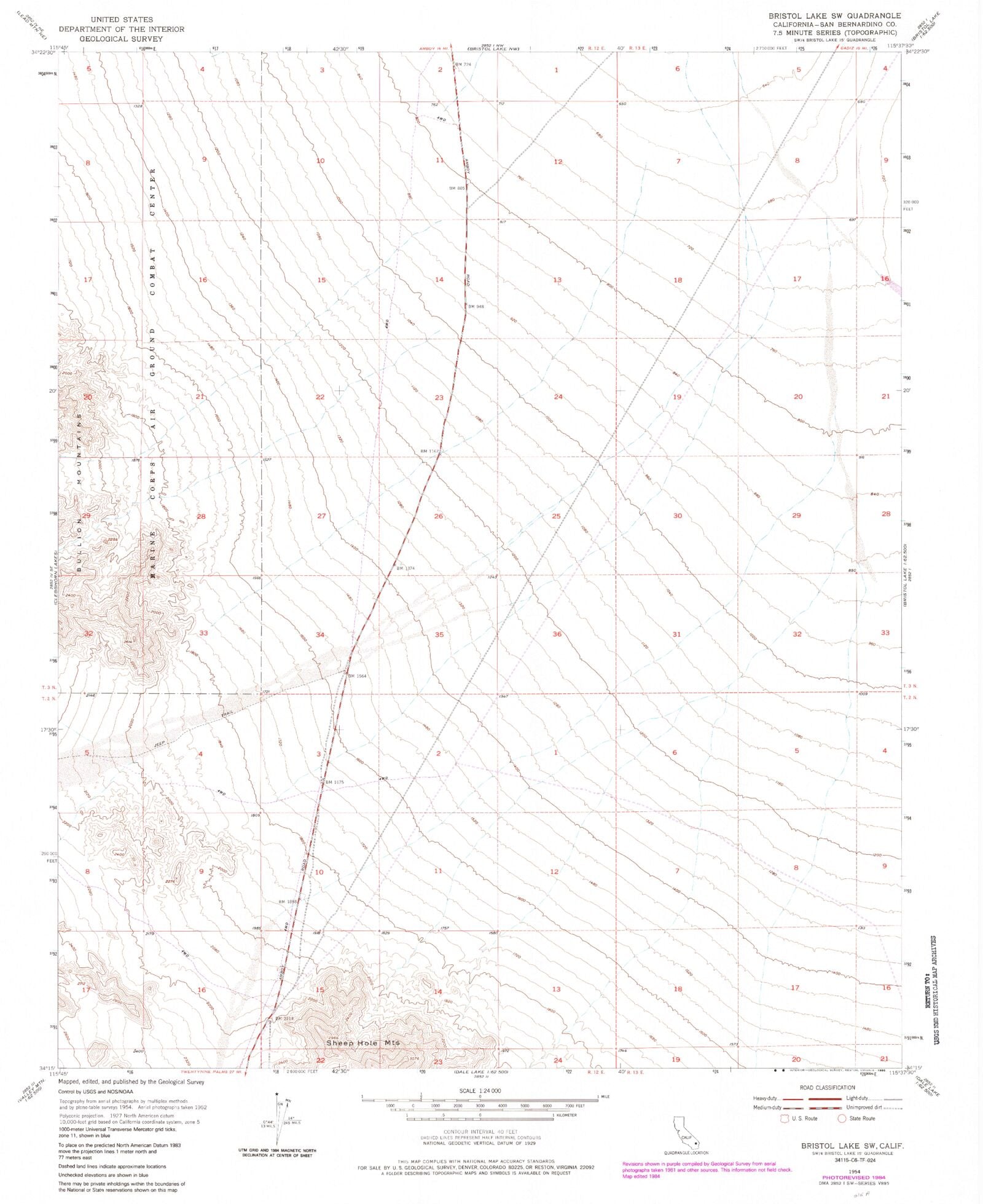 Classic USGS Bristol Lake SW California 7.5'x7.5' Topo Map – MyTopo Map ...