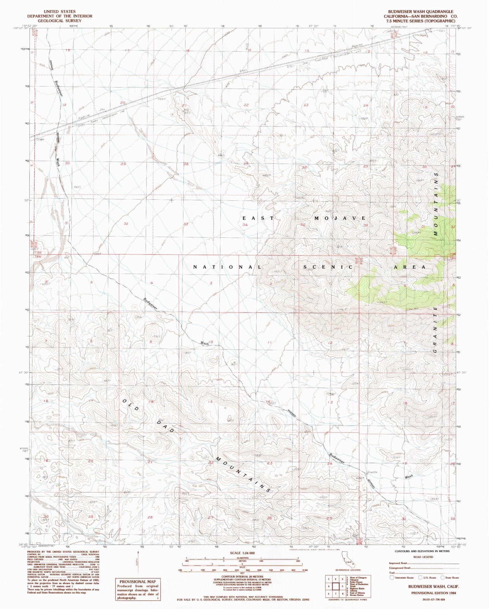 Classic USGS Budweiser Wash California 7.5'x7.5' Topo Map – MyTopo Map ...