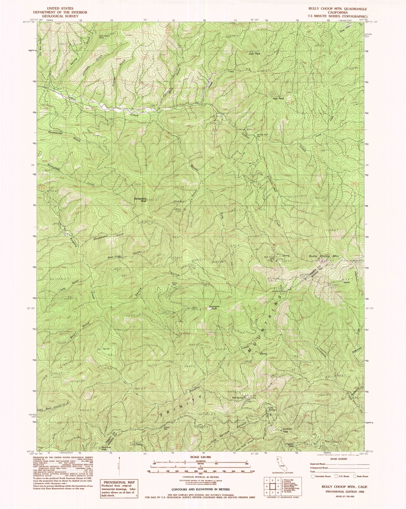 Classic USGS Bully Choop Mountain California 7.5'x7.5' Topo Map ...