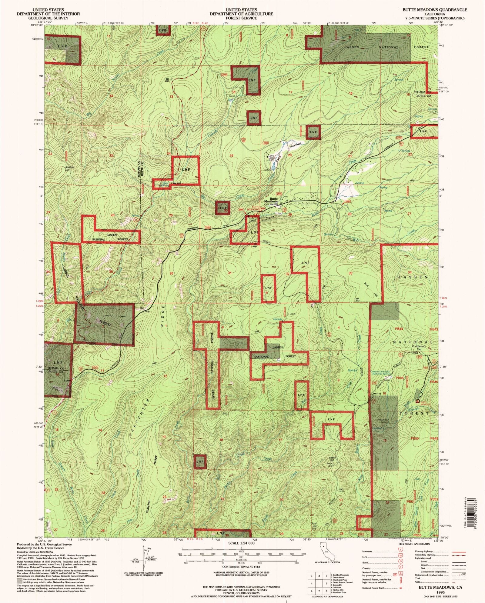 Classic USGS Butte Meadows California 7.5'x7.5' Topo Map – MyTopo Map Store