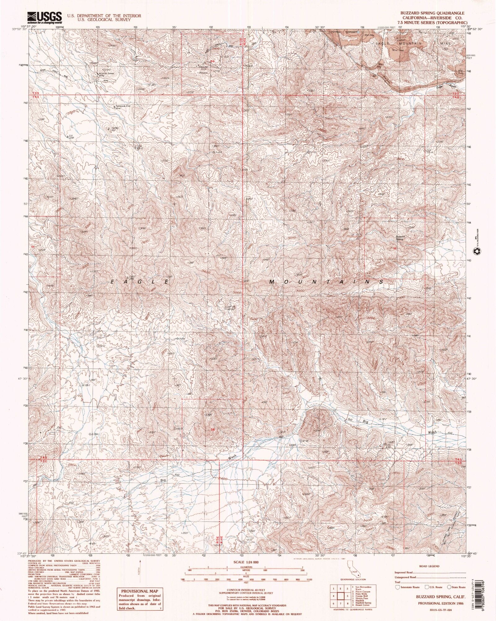 Classic USGS Buzzard Spring California 7.5'x7.5' Topo Map – MyTopo Map ...