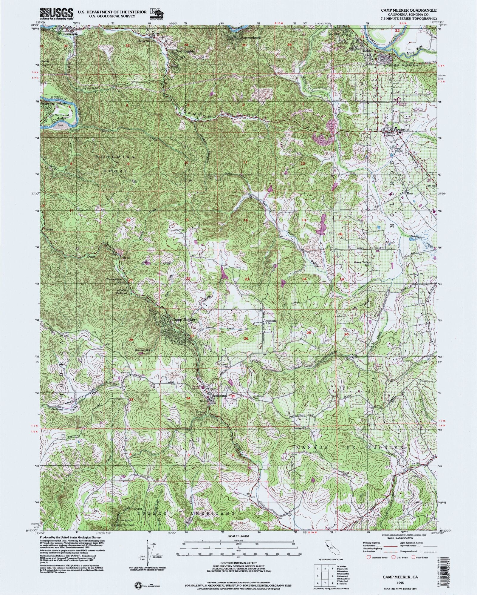 Classic USGS Camp Meeker California 7.5'x7.5' Topo Map – MyTopo Map Store