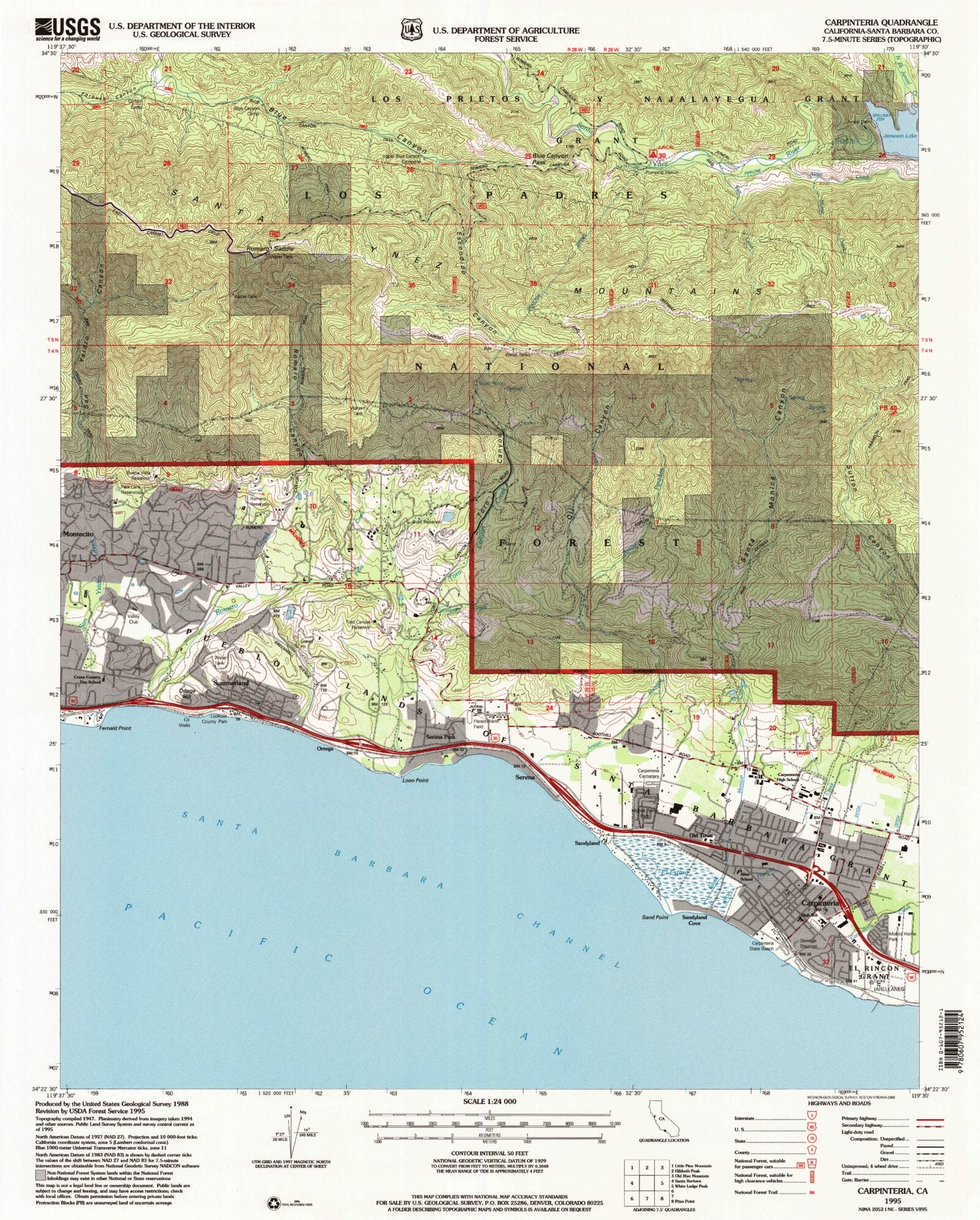 Classic USGS Carpinteria California 7.5'x7.5' Topo Map – MyTopo Map Store